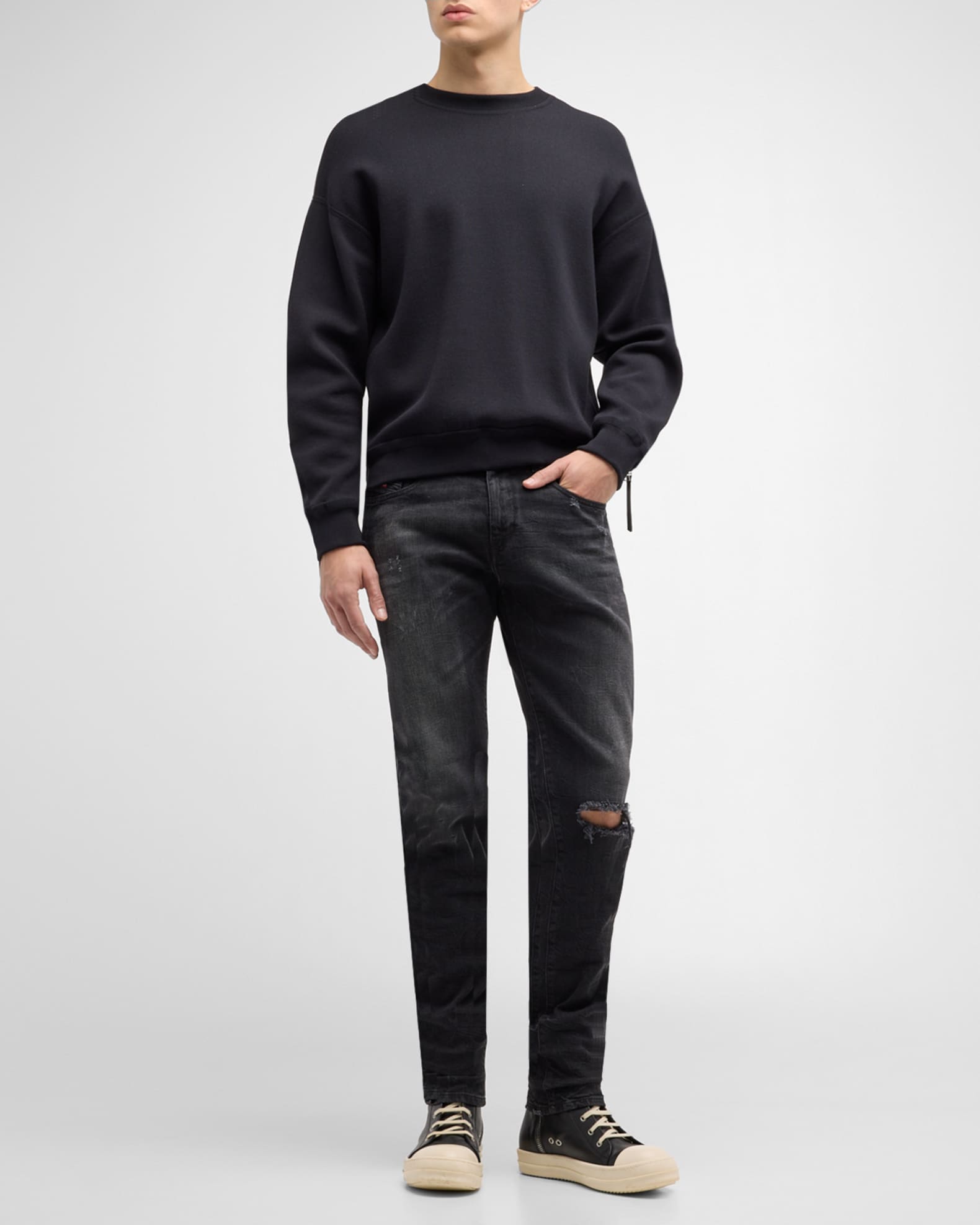 Diesel Men's 2019 D Strukt Distressed Denim Pants, Black | Neiman Marcus