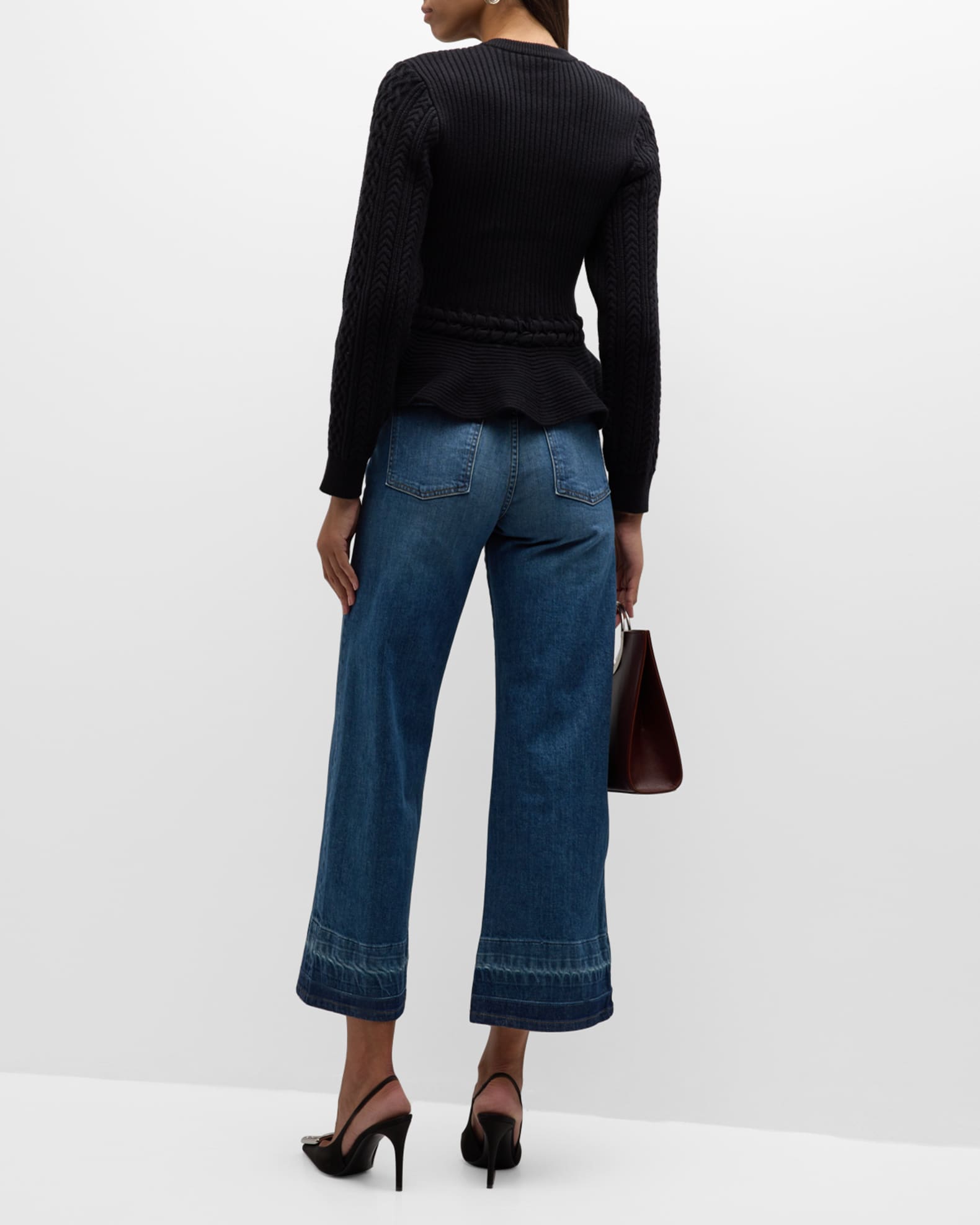 SIMKHAI Andi Mixed-Knit Cotton Peplum Jacket | Neiman Marcus
