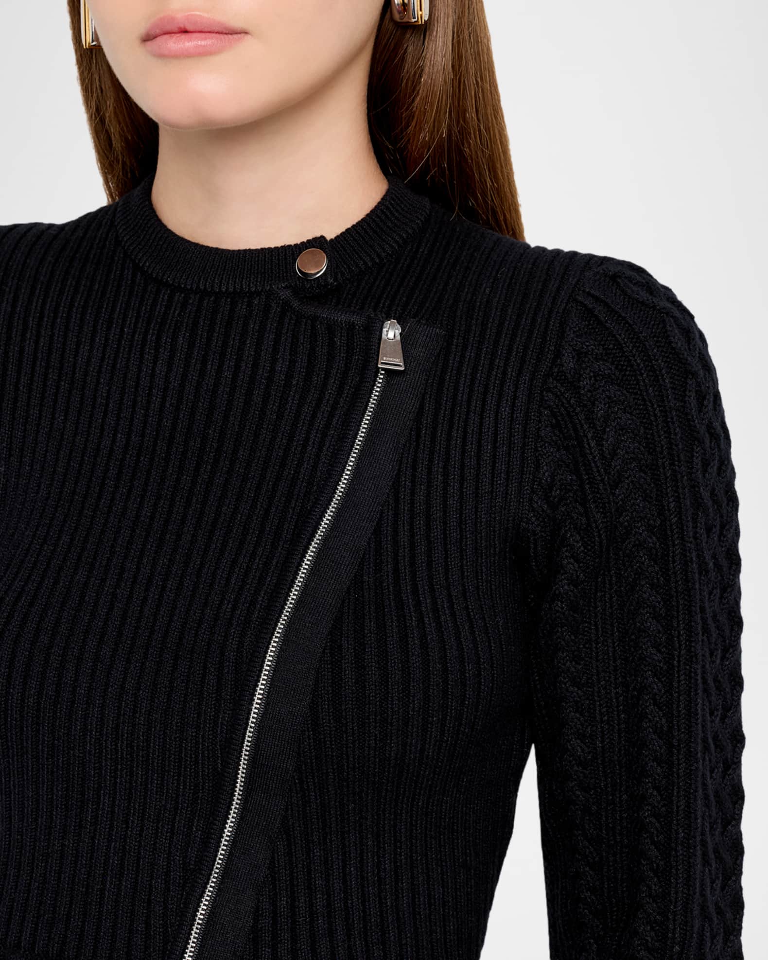 SIMKHAI Andi Mixed-Knit Cotton Peplum Jacket | Neiman Marcus