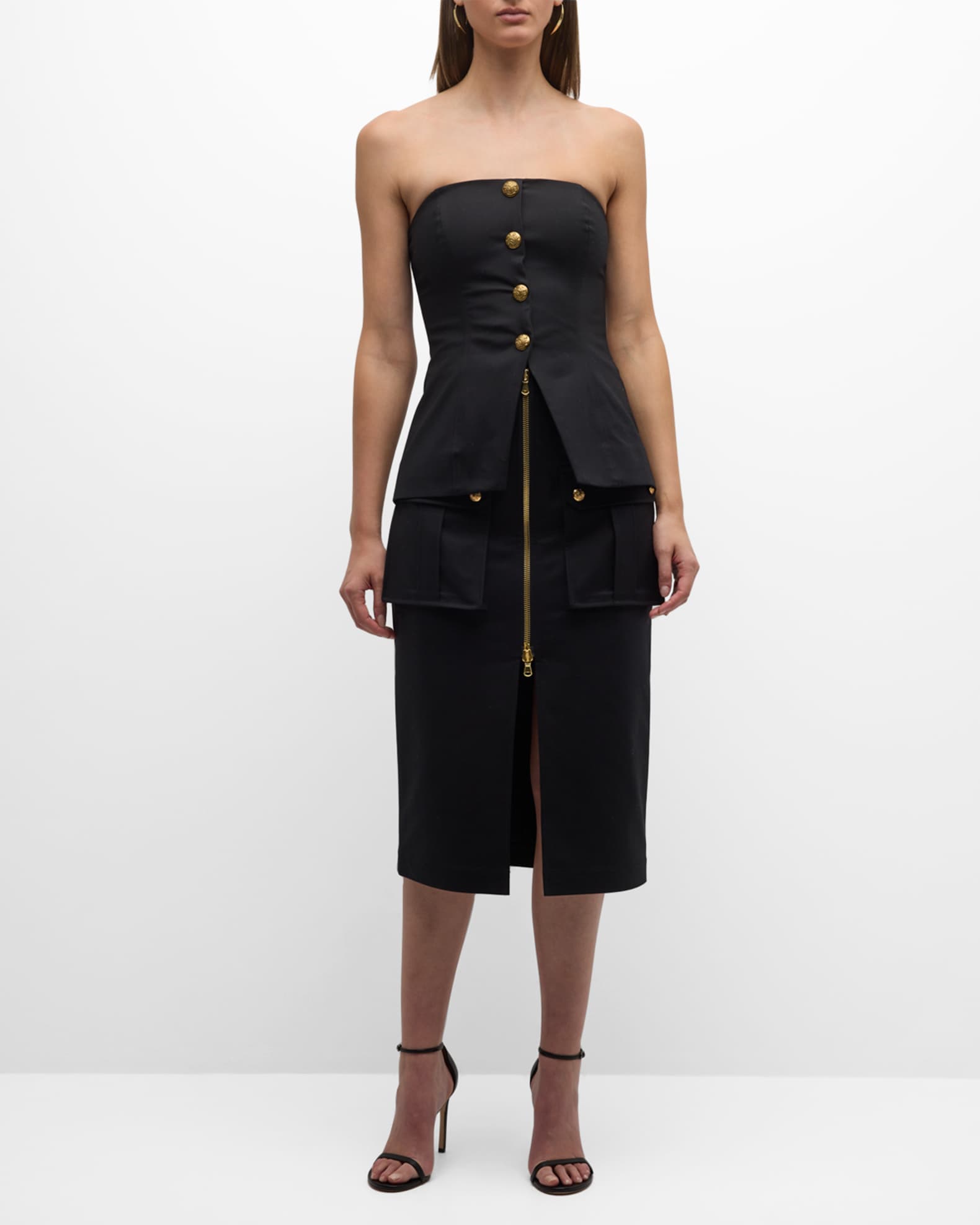 Veronica Beard Forman Button-Front Bustier Top | Neiman Marcus