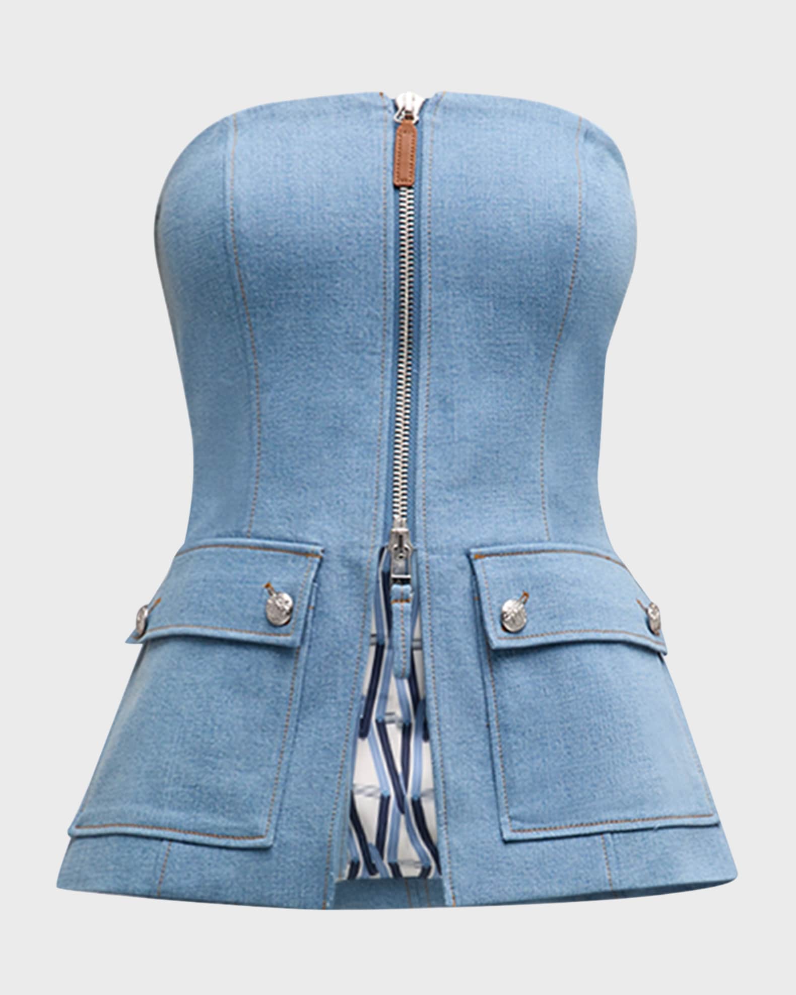 Veronica Beard Maeve Zip-Front Denim Bustier | Neiman Marcus