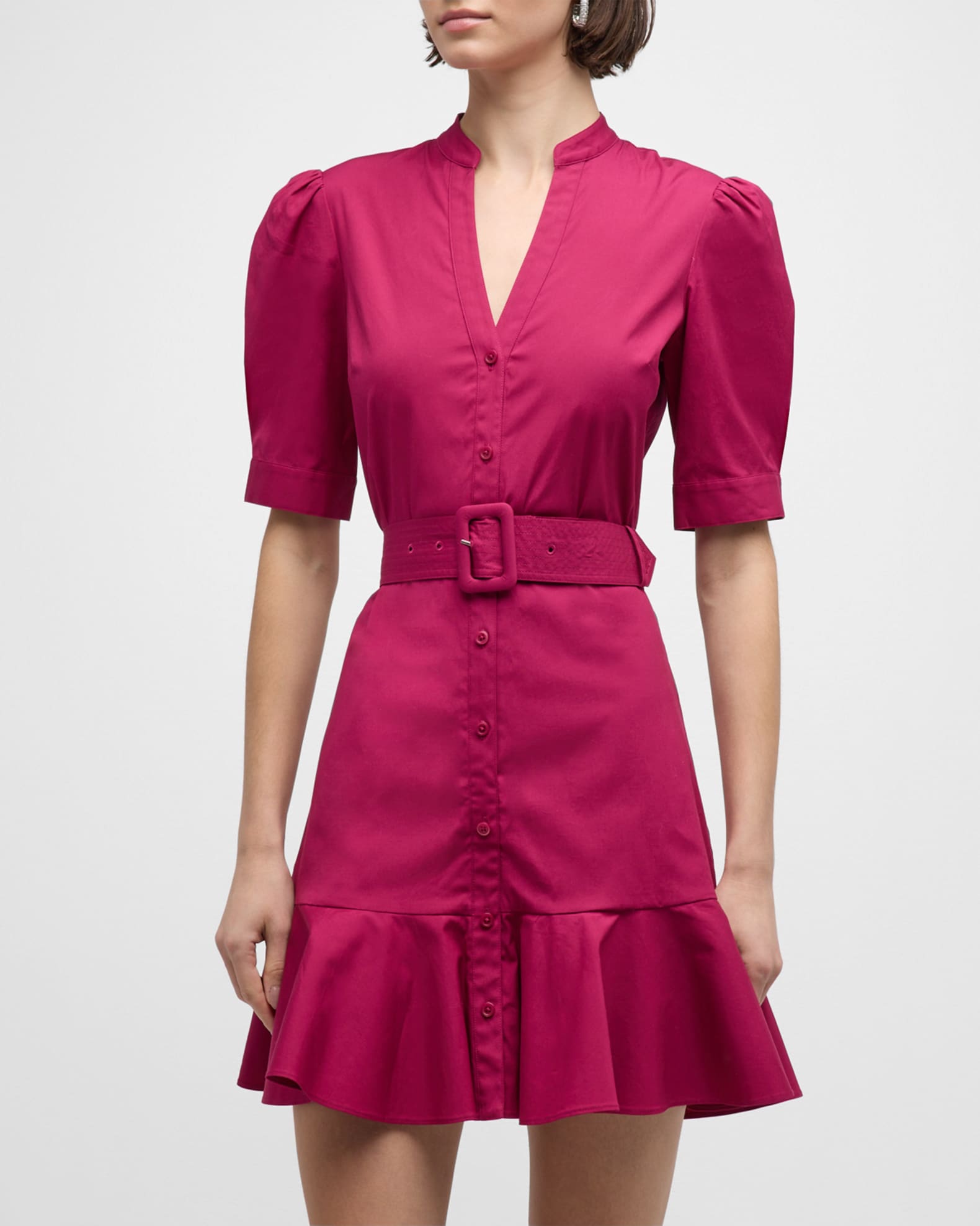 Veronica Beard Molly Short-Sleeve Button-Front Mini Dress | Neiman Marcus