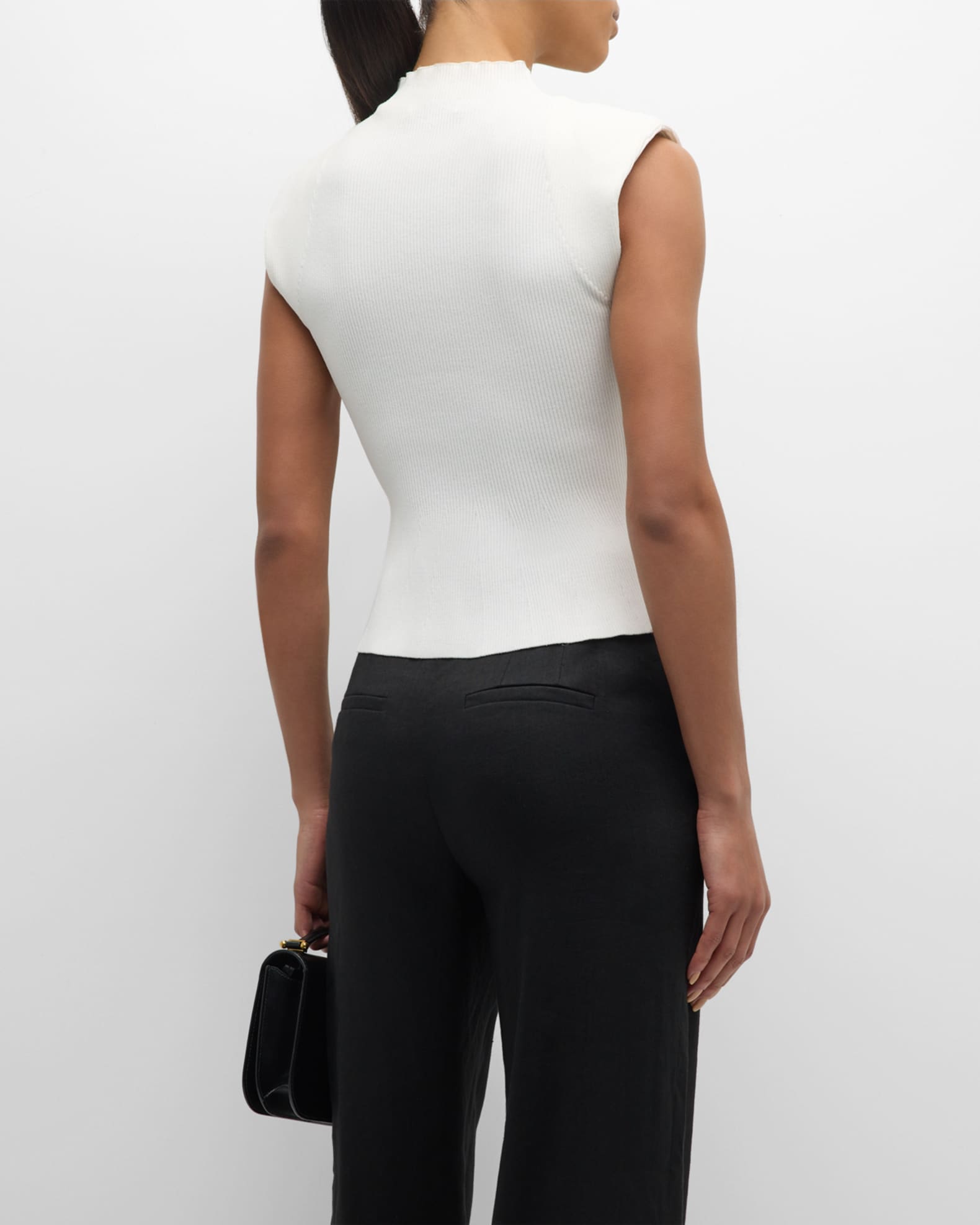 Veronica Beard Cio Ribbed Mock-Neck Top | Neiman Marcus