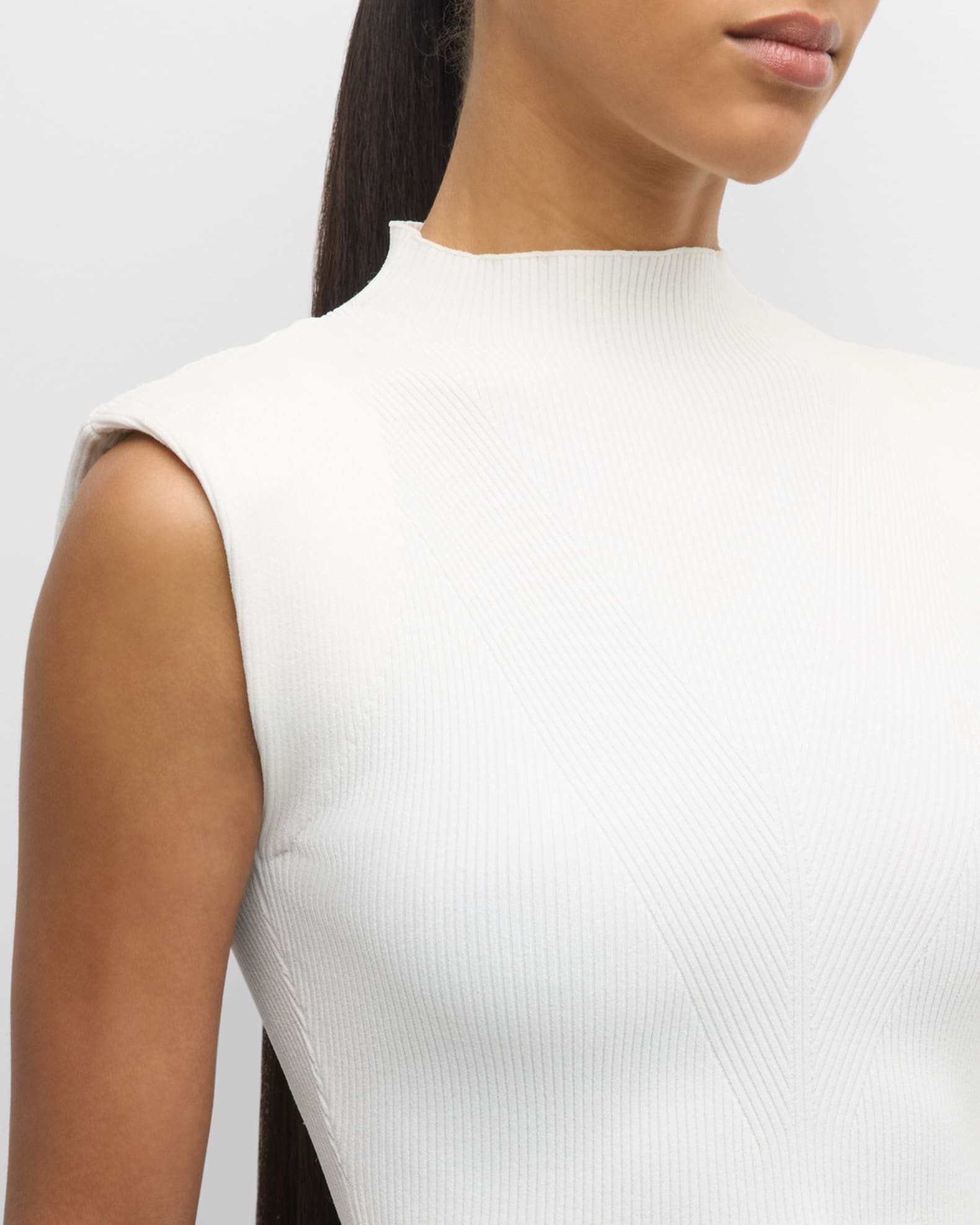 Veronica Beard Cio Ribbed Mock-Neck Top | Neiman Marcus
