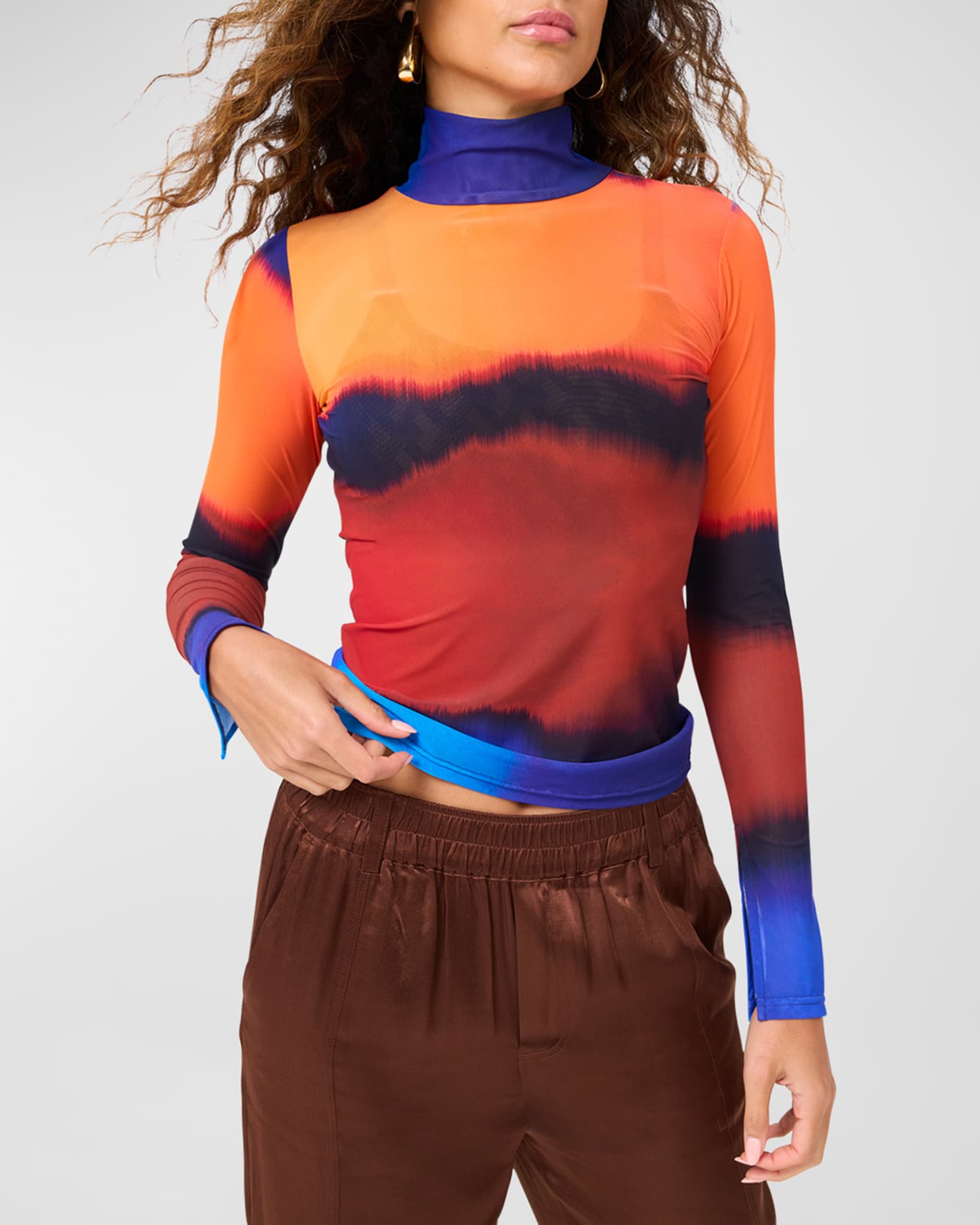 Terez Soft Focus Earth Mesh Mock-Neck Top | Neiman Marcus