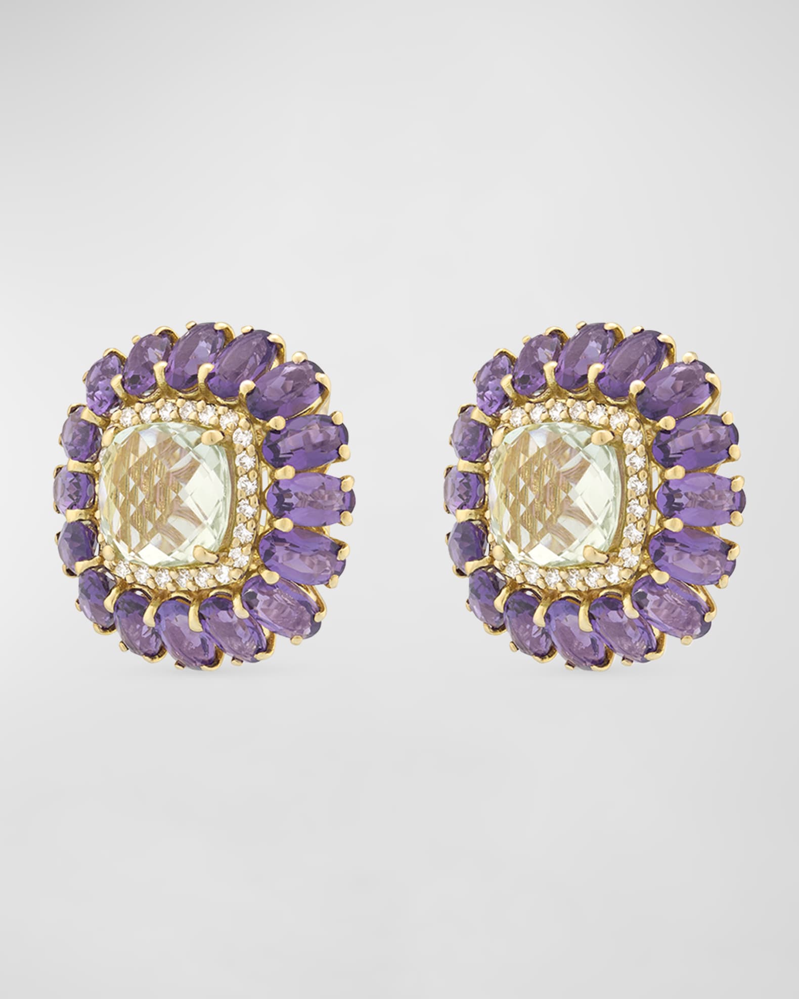 Miseno 18K Yellow Gold Diamond, Prasiolite, and Amethyst Stud Earrings | Neiman Marcus