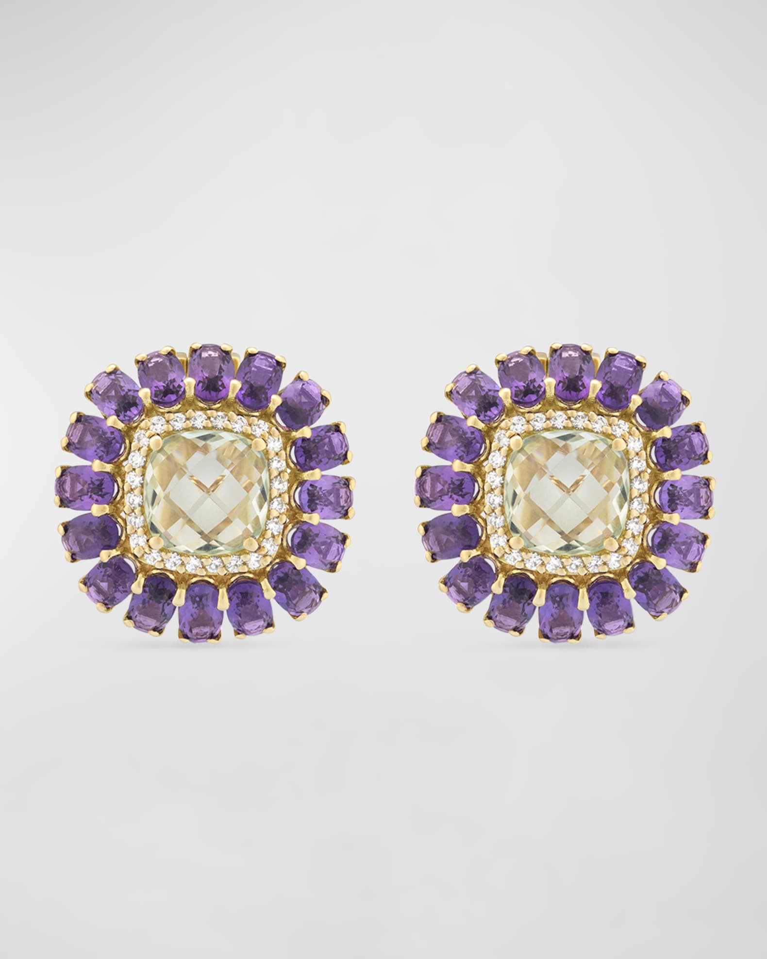 Miseno 18K Yellow Gold Diamond, Prasiolite, and Amethyst Stud Earrings | Neiman Marcus
