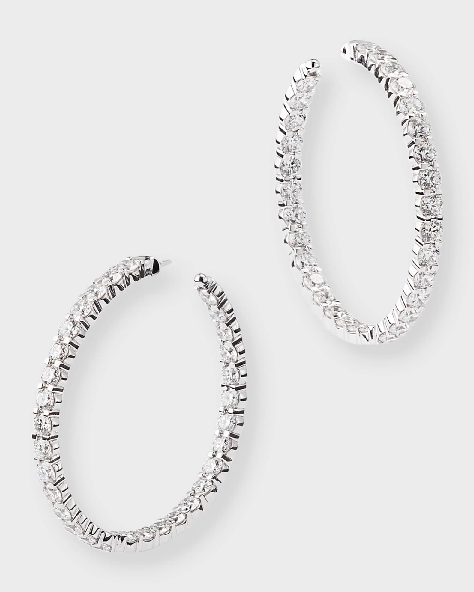 Memoire 18K White Gold Round Diamond Hoop Earrings, 35mm, 5.0tcw ...
