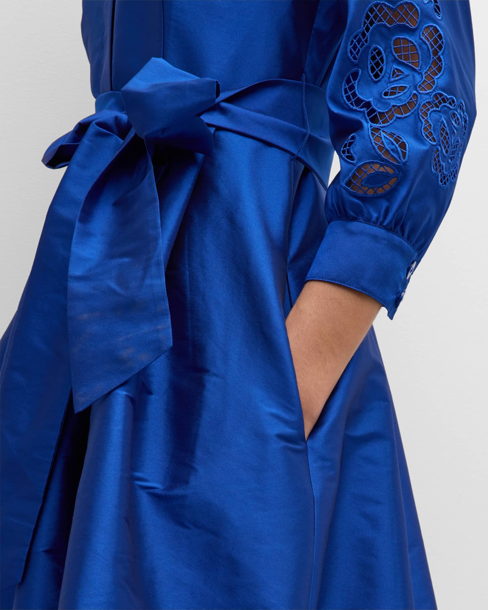 Rickie Freeman for Teri Jon Lace-Inset Belted Taffeta Midi Shirtdress ...