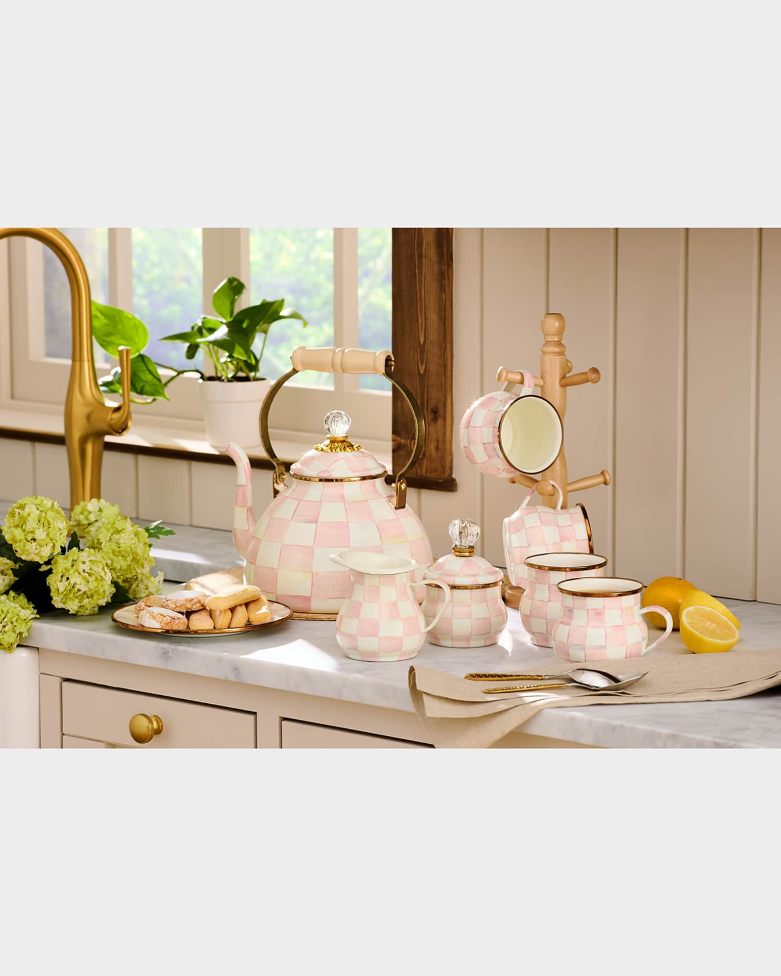MacKenzie-Childs Rosy Check Enamel Lidded Sugar Bowl | Neiman Marcus