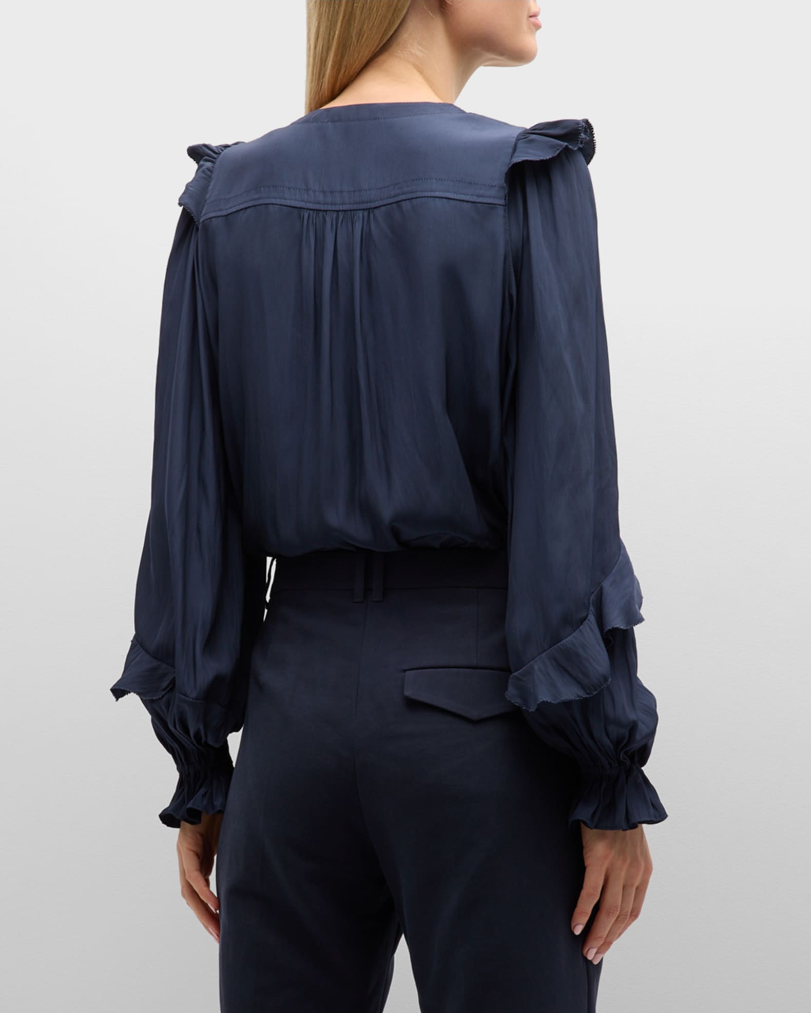 Ramy Brook Estelle Button-Front Ruffle Blouse | Neiman Marcus