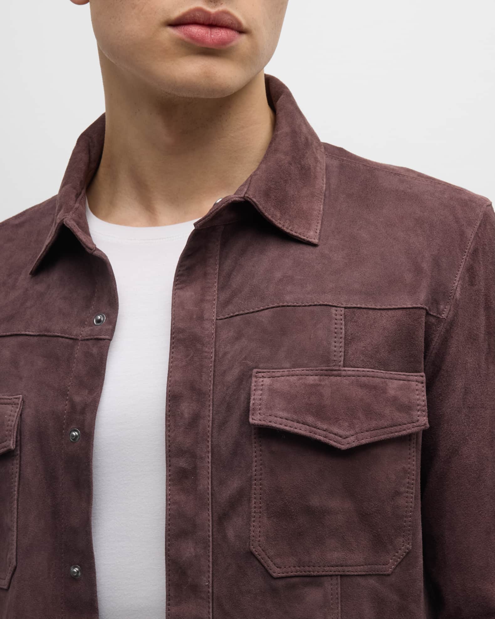 PAIGE Men's Baltimore Suede Overshirt | Neiman Marcus