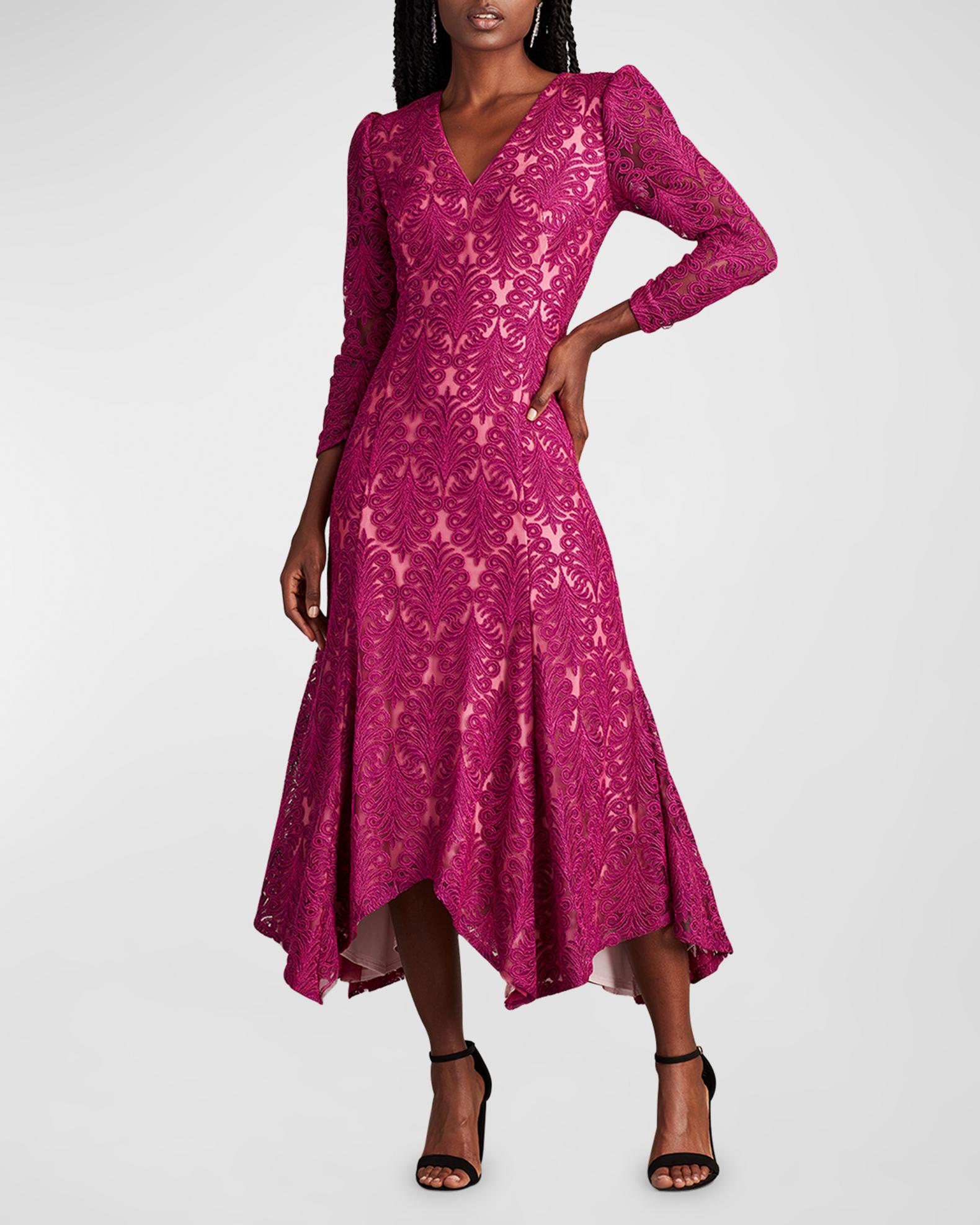 Tadashi Shoji Handkerchief Corded Lace Midi Dress | Neiman Marcus