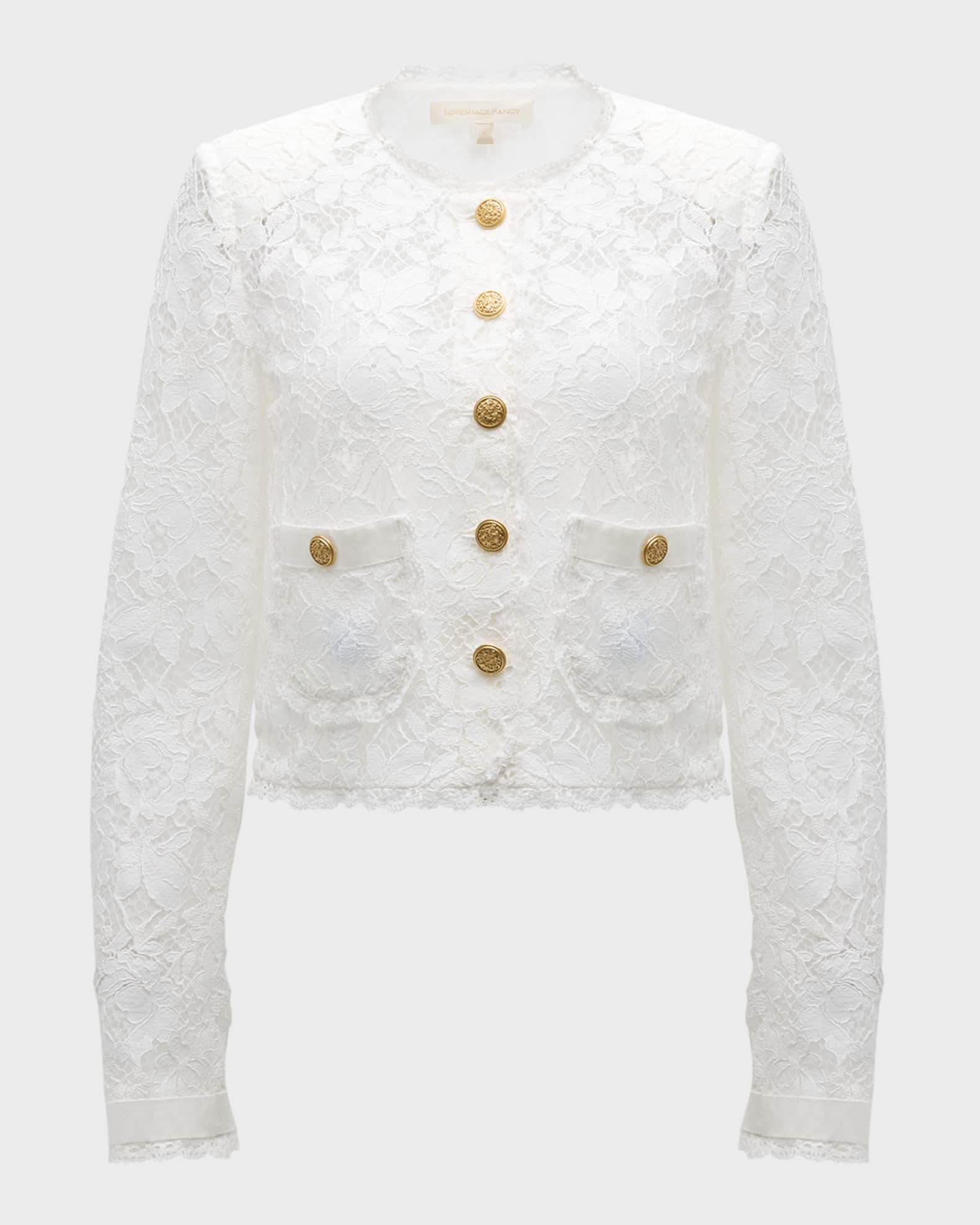 LoveShackFancy Richard Cropped Floral Lace Jacket | Neiman Marcus