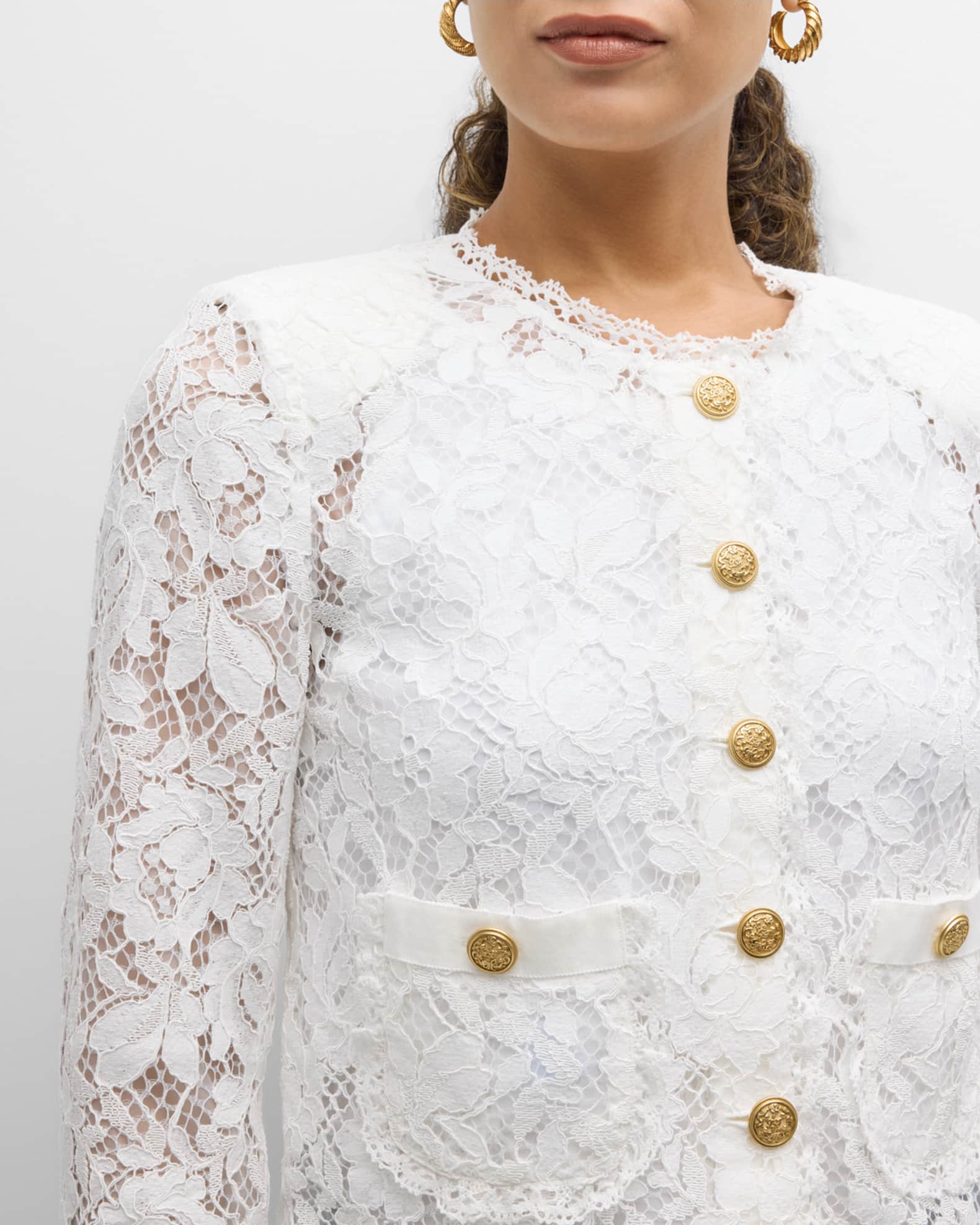LoveShackFancy Richard Cropped Floral Lace Jacket | Neiman Marcus