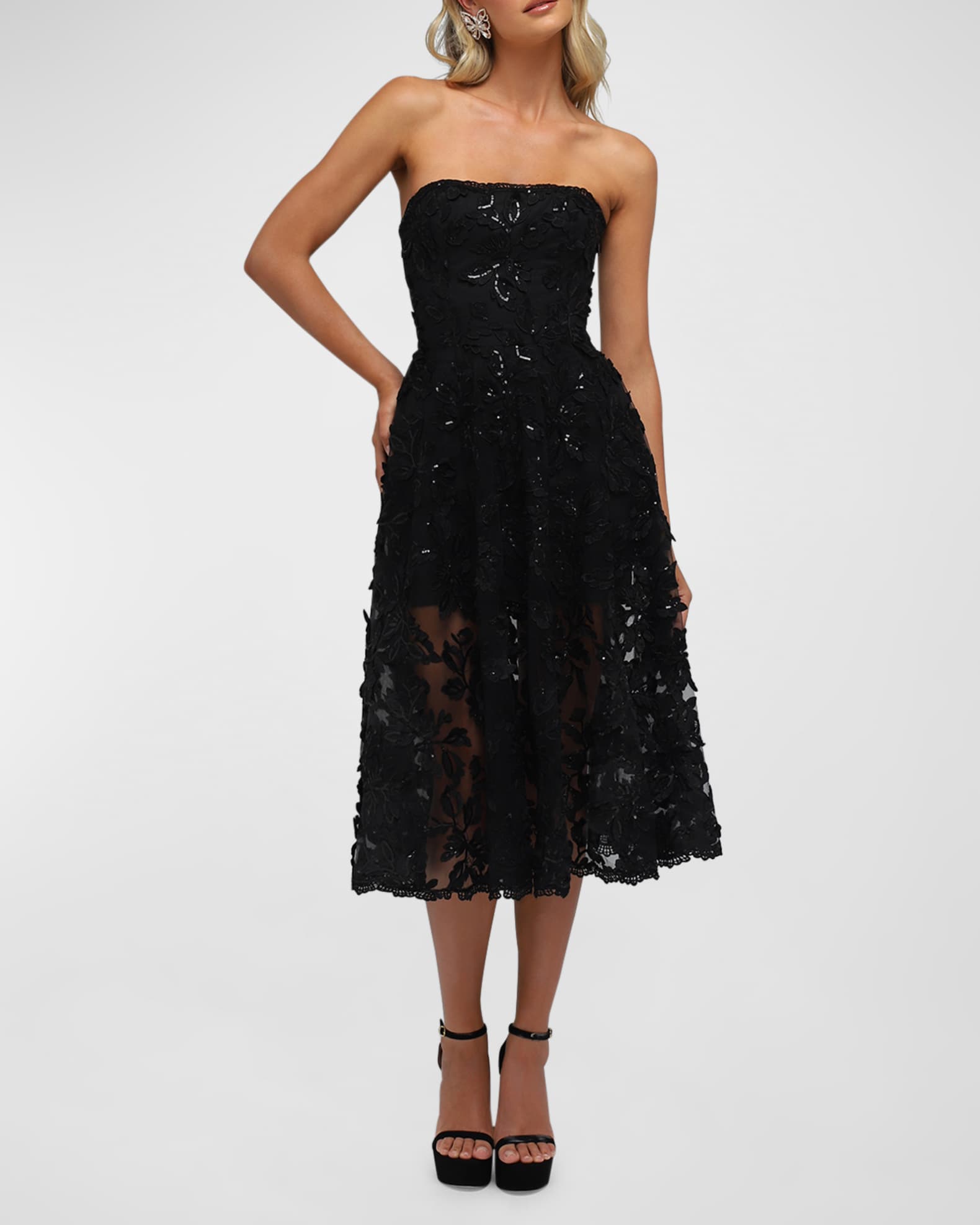HELSI Florence Strapless Lace Applique Midi Dress | Neiman Marcus