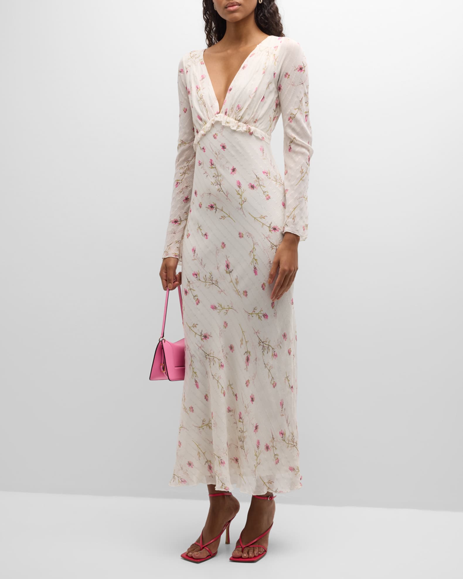 LoveShackFancy Dalila Floral Metallic Deep V Maxi Dress | Neiman Marcus