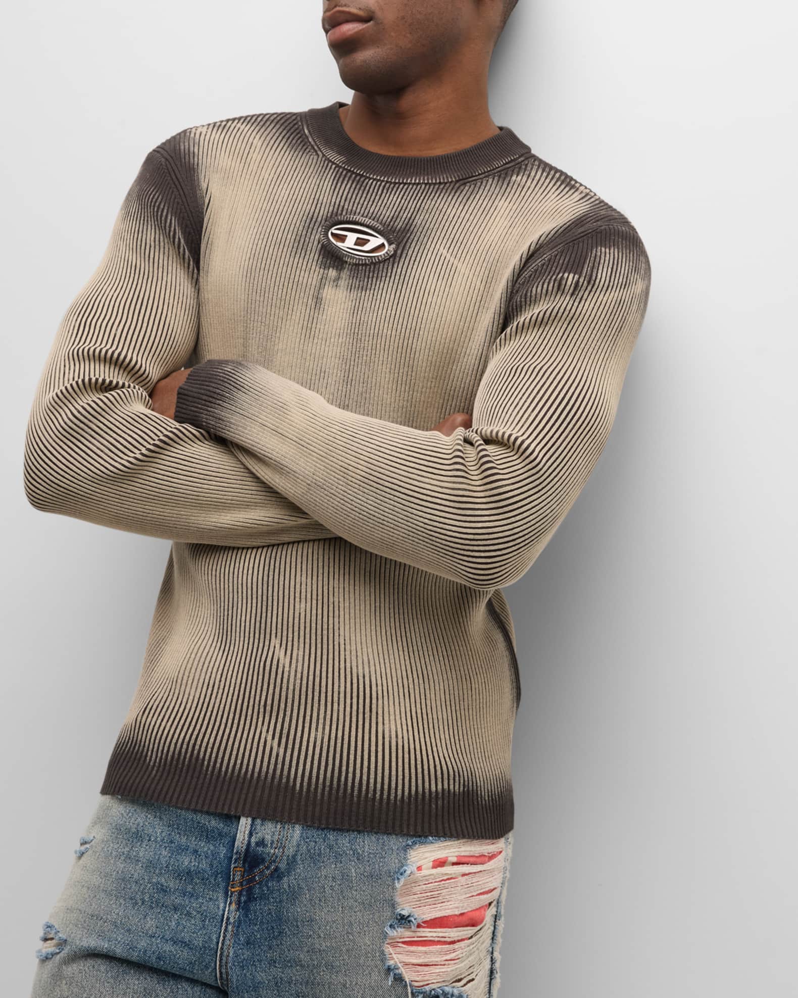 Diesel Men's K-Darin Ribbed Sweater with Distressed Effect | Neiman Marcus