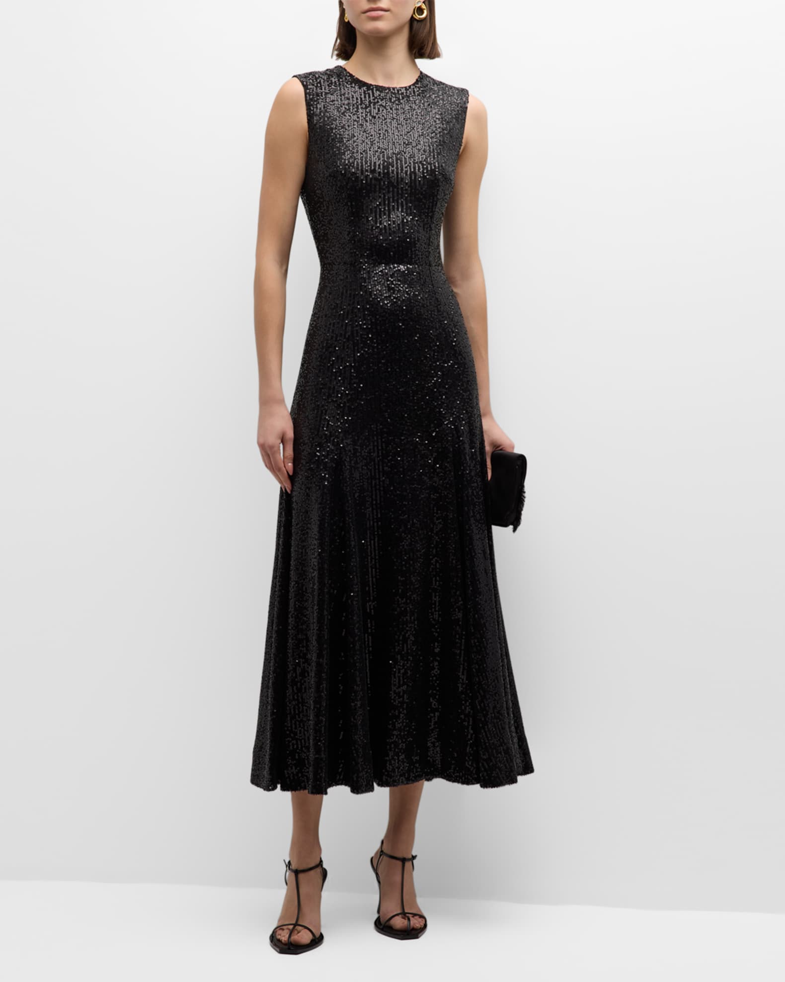 E.Stott Olive Sleeveless Sequin A-Line Midi Dress | Neiman Marcus