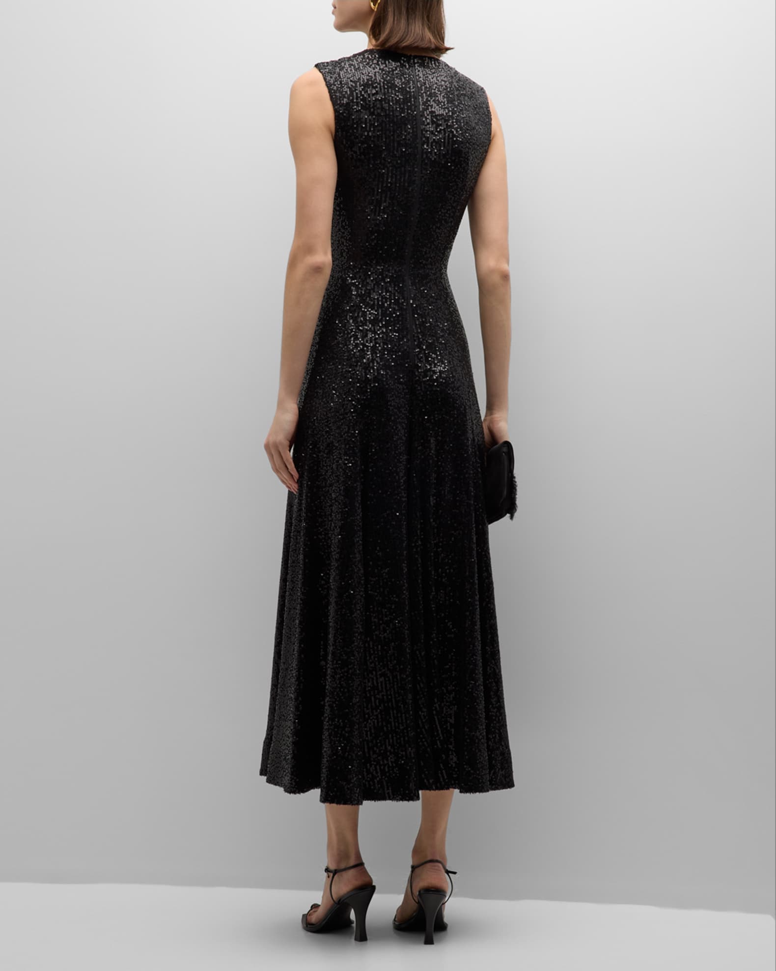 E.Stott Olive Sleeveless Sequin A-Line Midi Dress | Neiman Marcus