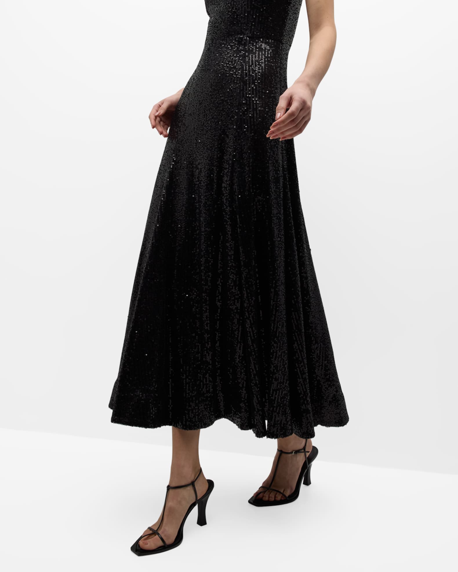 E.Stott Olive Sleeveless Sequin A-Line Midi Dress | Neiman Marcus