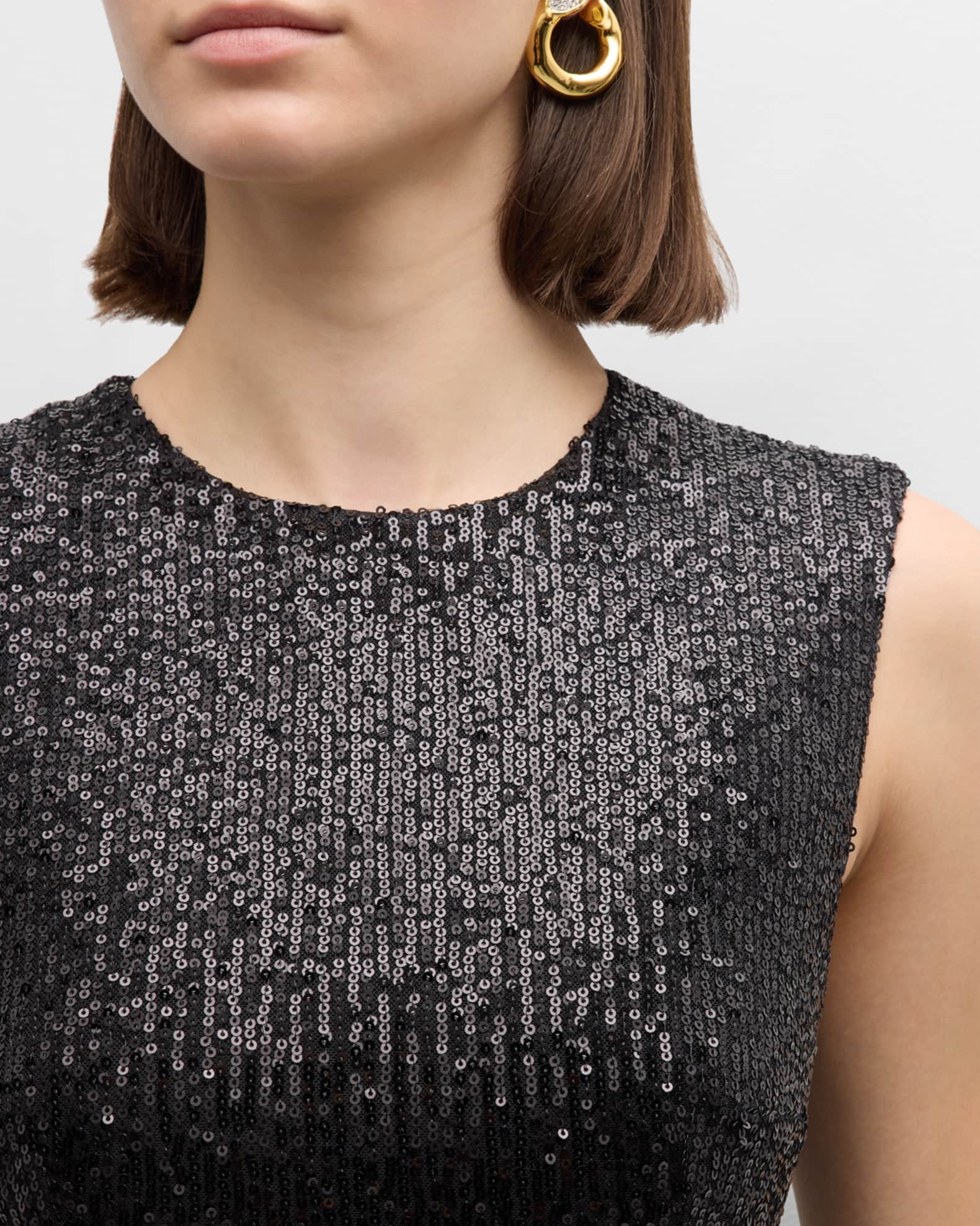 E.Stott Olive Sleeveless Sequin A-Line Midi Dress | Neiman Marcus