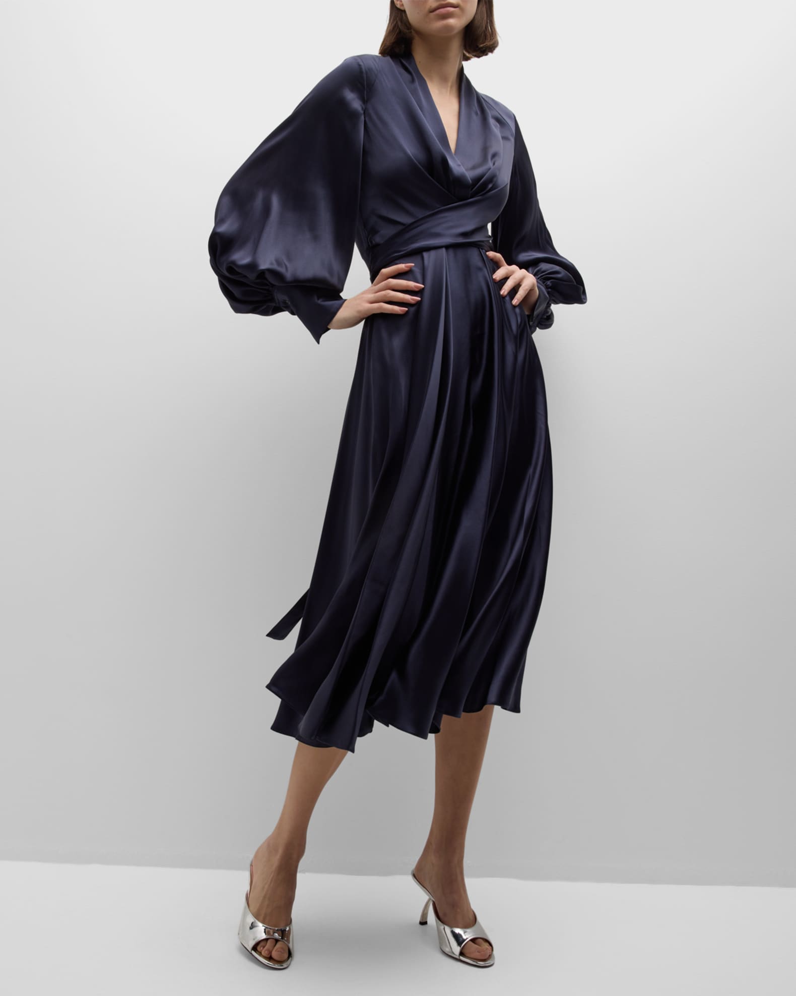 E.Stott Fern Pleated Silk Midi Wrap Dress | Neiman Marcus