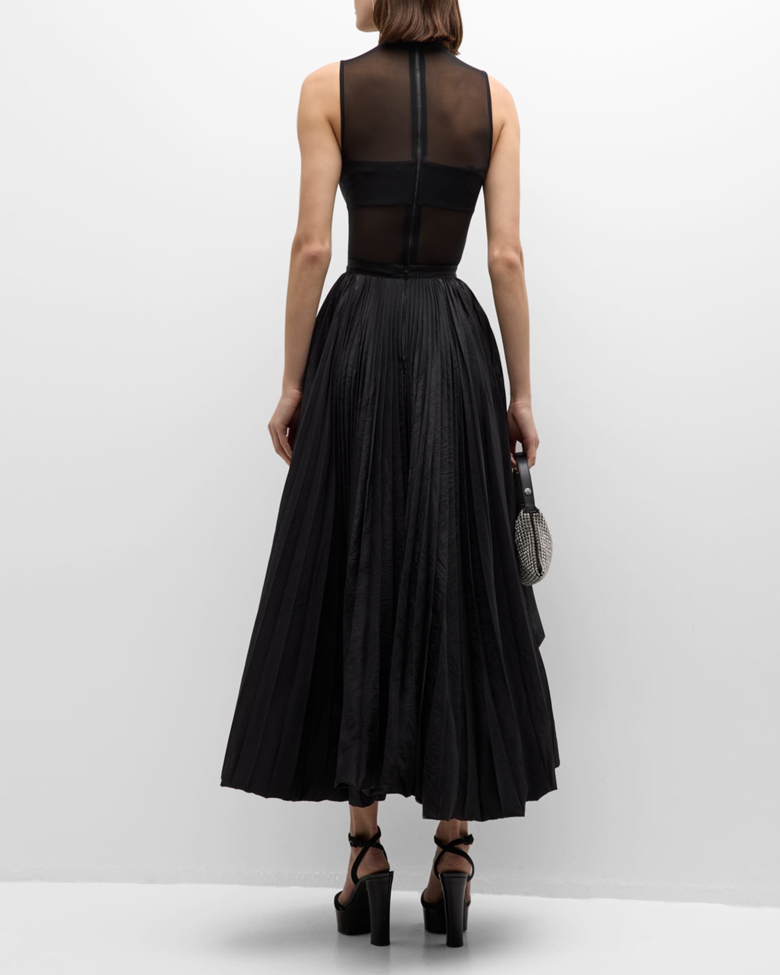 E.Stott Ellen Pleated High-Low Taffeta Midi Skirt | Neiman Marcus