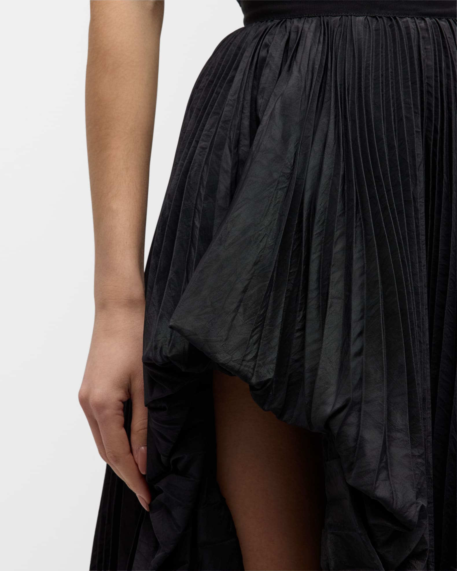 E.Stott Ellen Pleated High-Low Taffeta Midi Skirt | Neiman Marcus