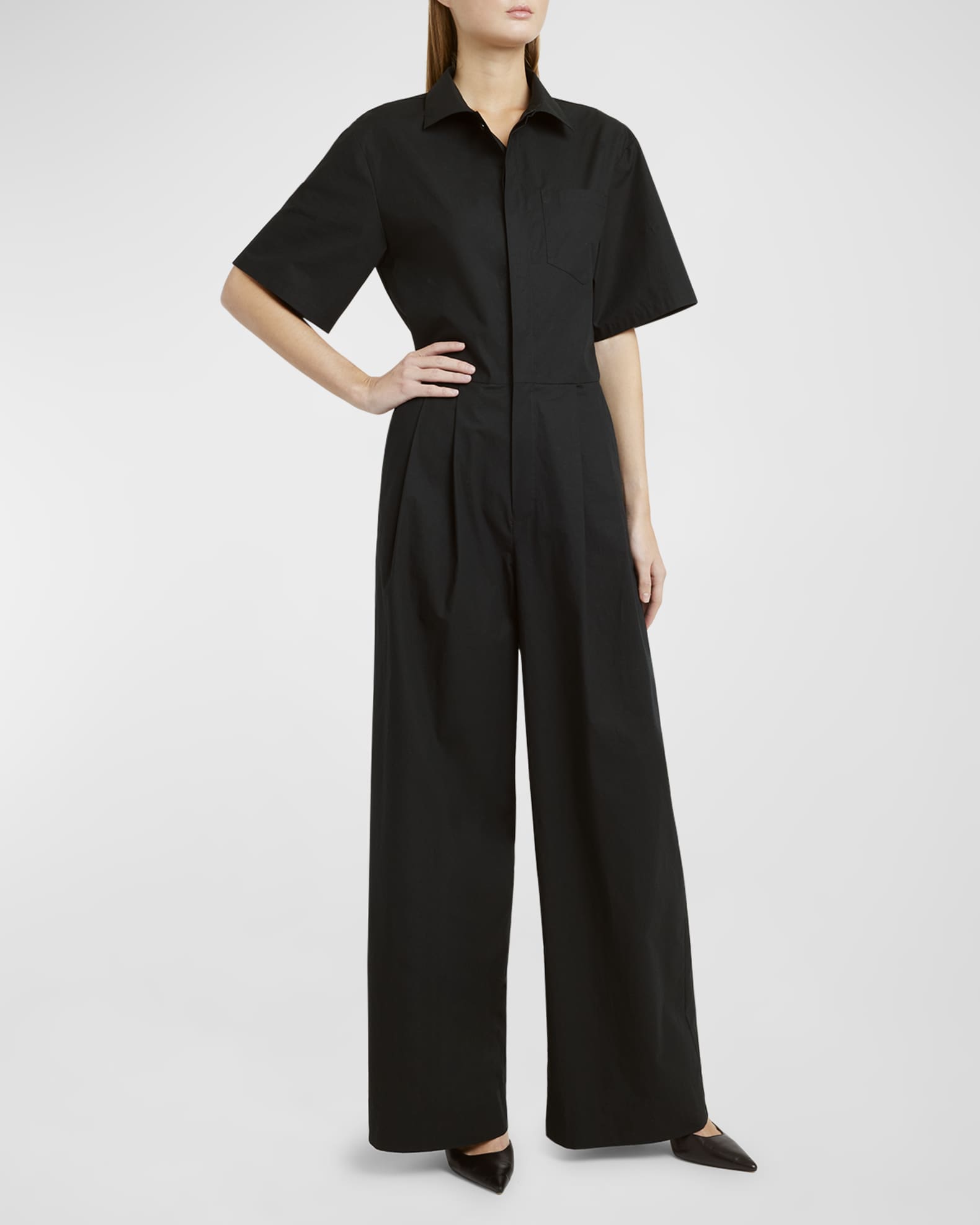 ARMARIUM Roman Short-Sleeve Double-Pleated Wide-Leg Jumpsuit | Neiman ...