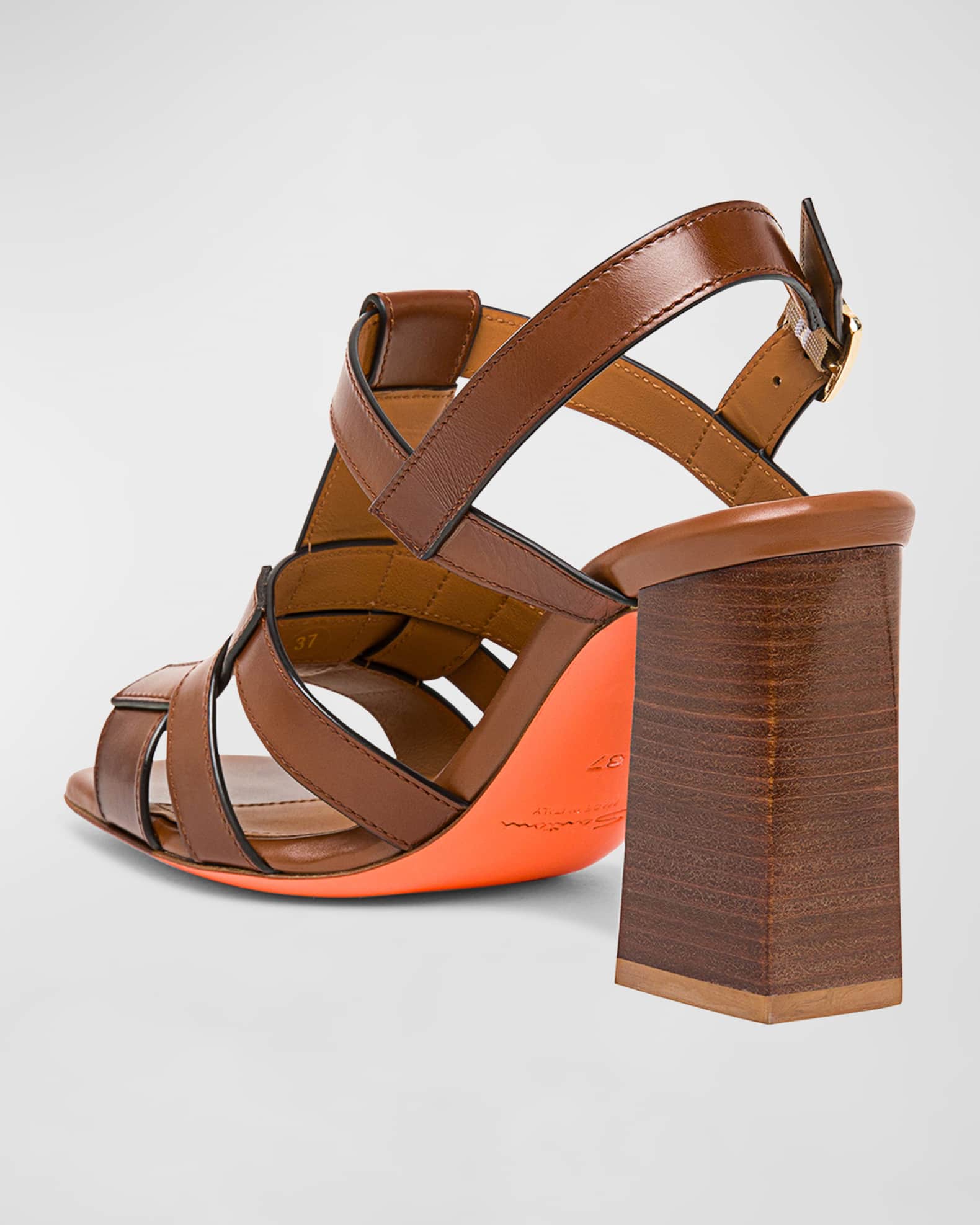 Santoni Venere Leather T-Strap Slingback Sandals | Neiman Marcus