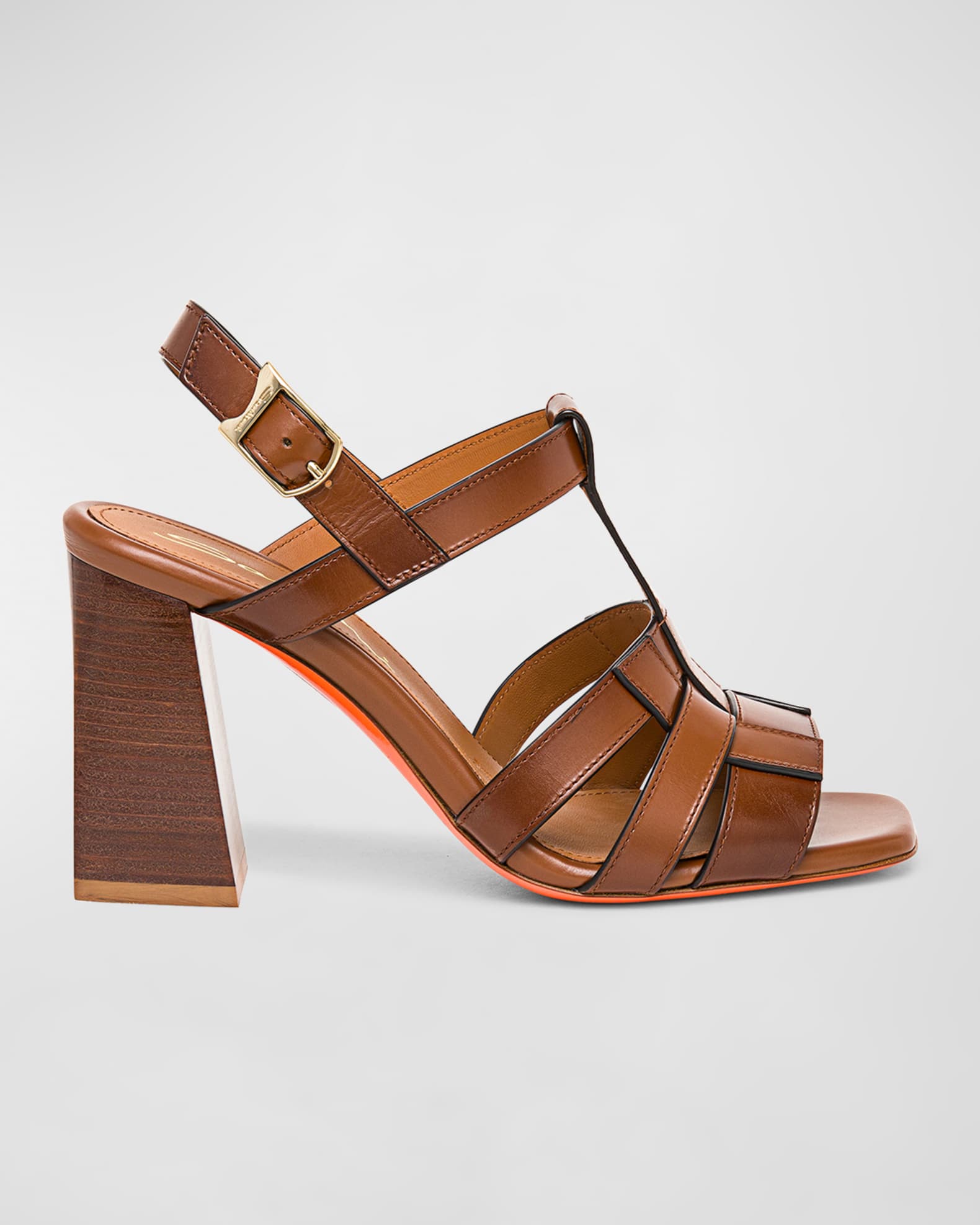 Santoni Venere Leather T-Strap Slingback Sandals | Neiman Marcus