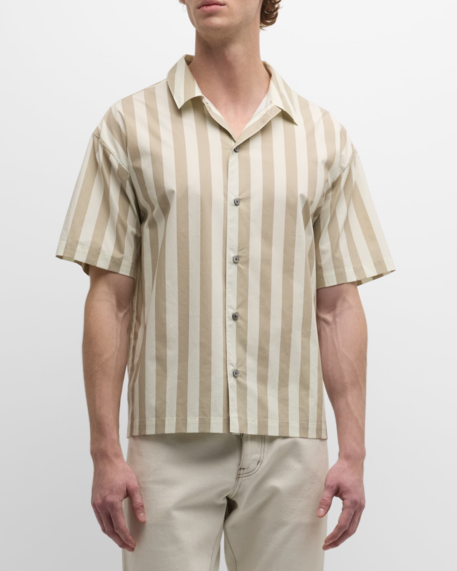 FRAME Men's Striped Cotton Camp Shirt | Neiman Marcus