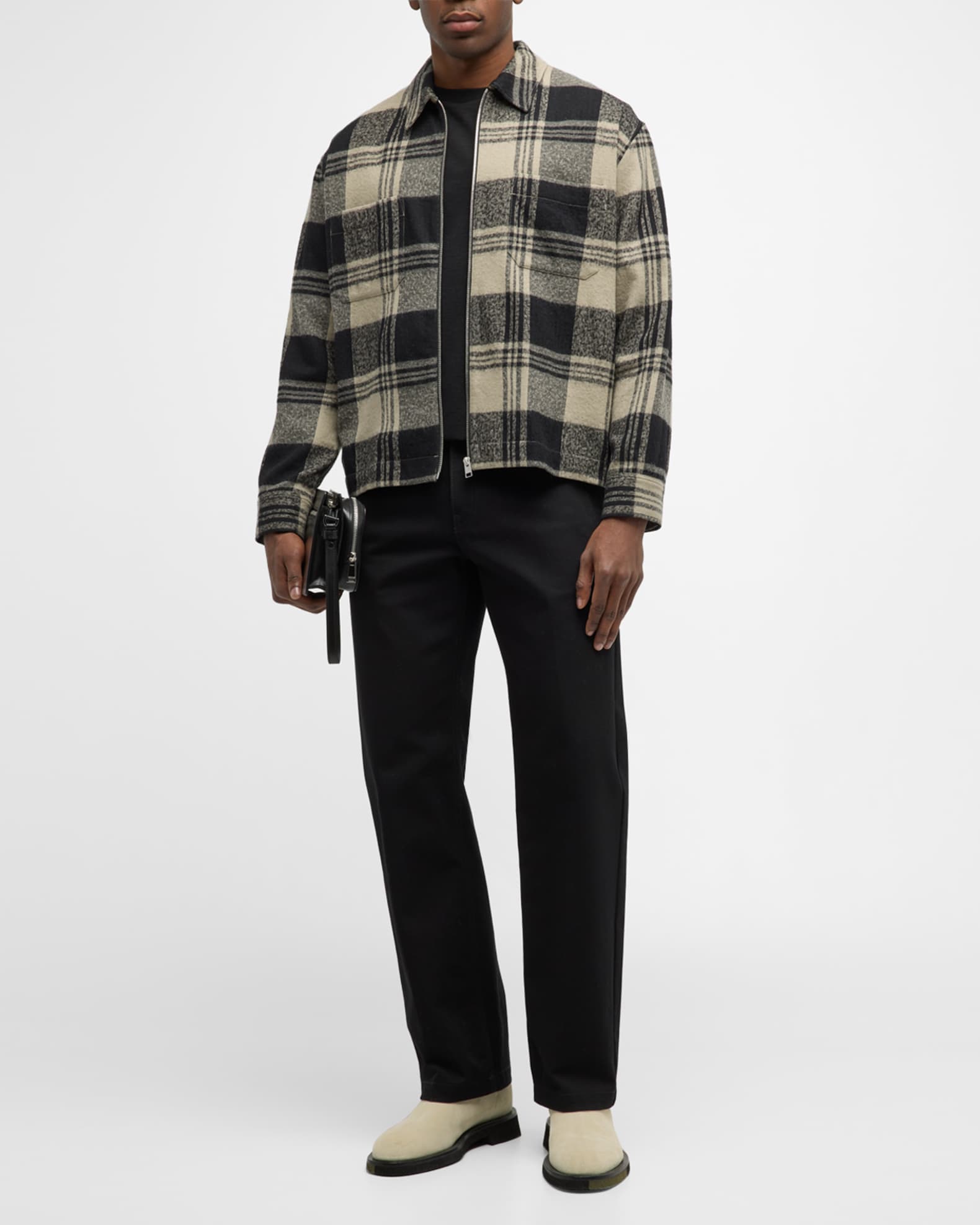 FRAME Men's Plaid Zip Overshirt | Neiman Marcus