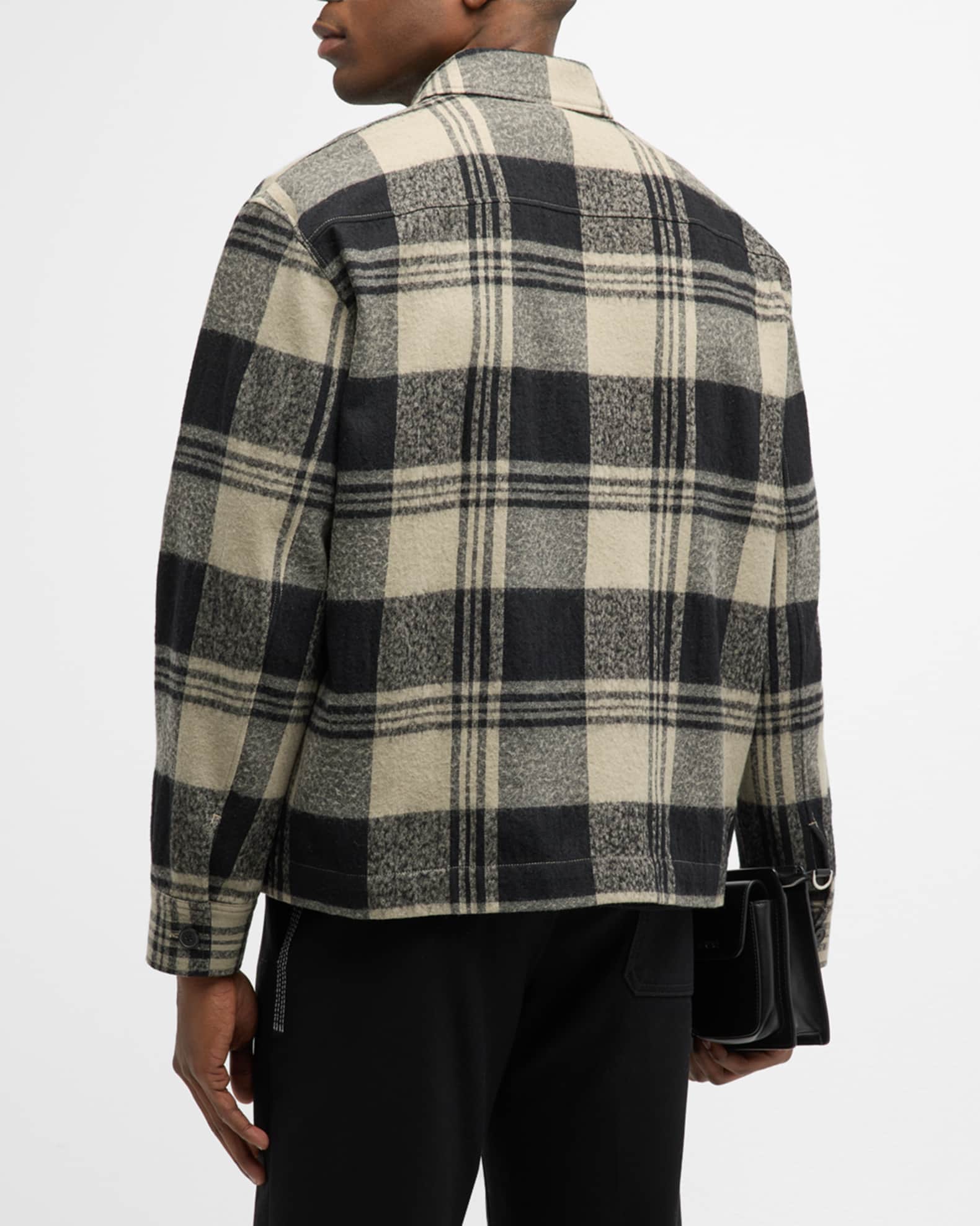 FRAME Men's Plaid Zip Overshirt | Neiman Marcus