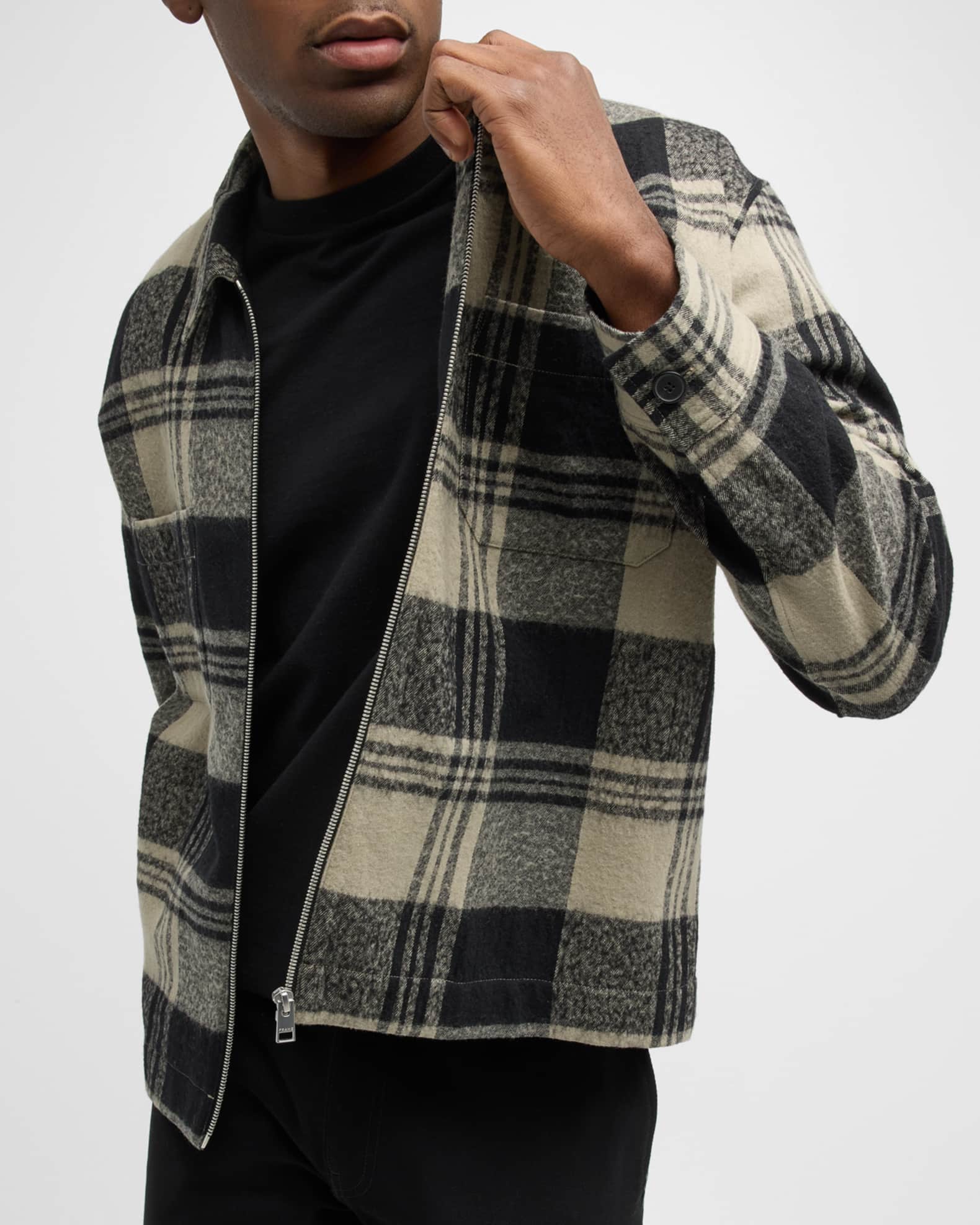 FRAME Men's Plaid Zip Overshirt | Neiman Marcus