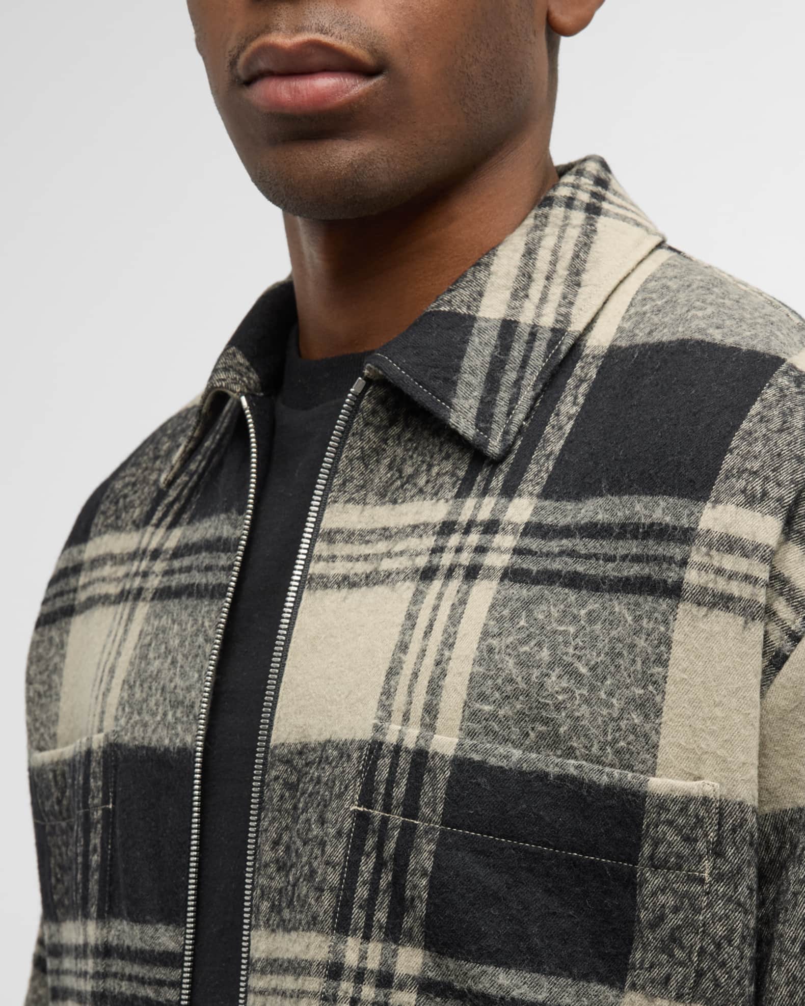 FRAME Men's Plaid Zip Overshirt | Neiman Marcus