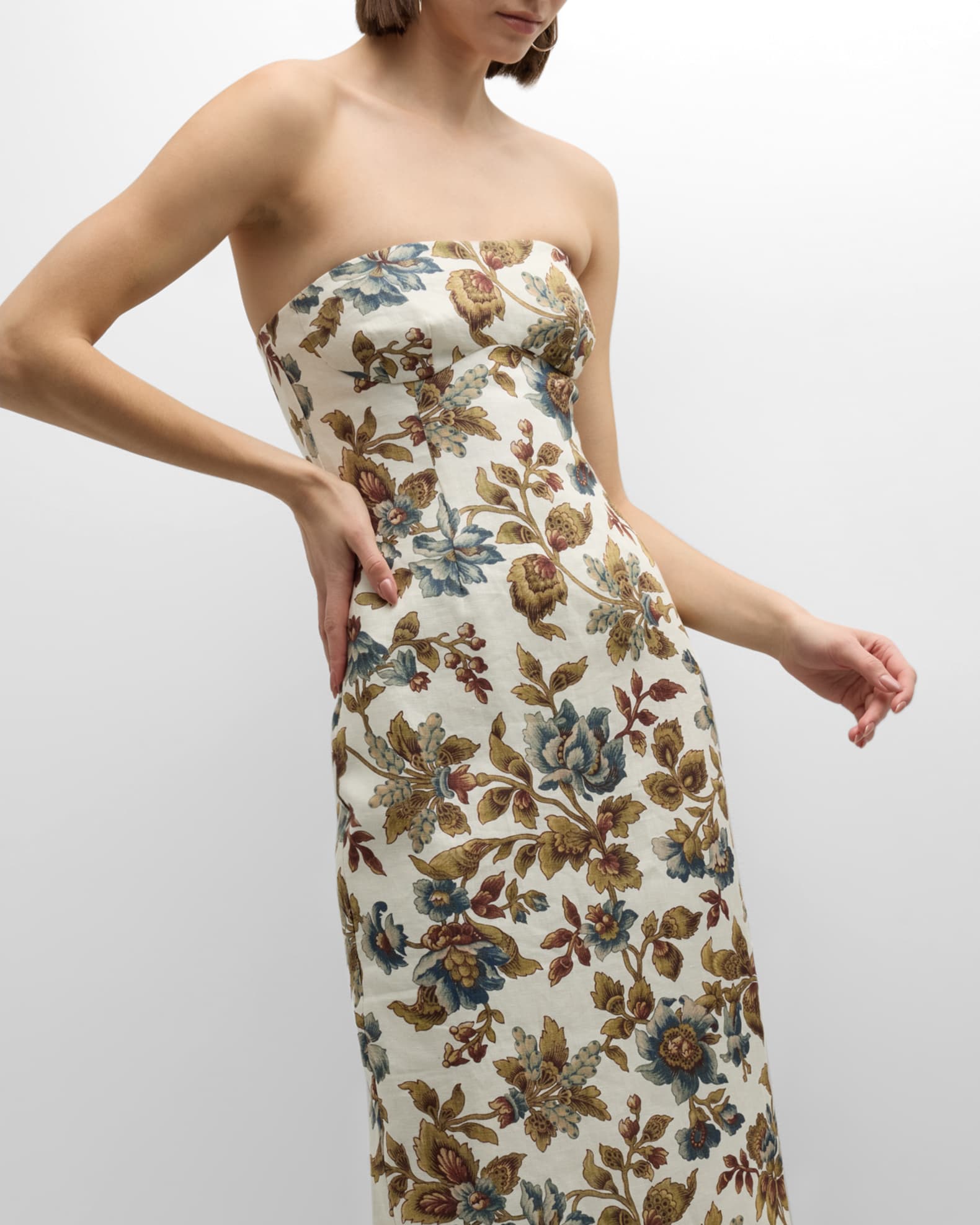 SIR Eleanora Floral Strapless Midi Dress | Neiman Marcus