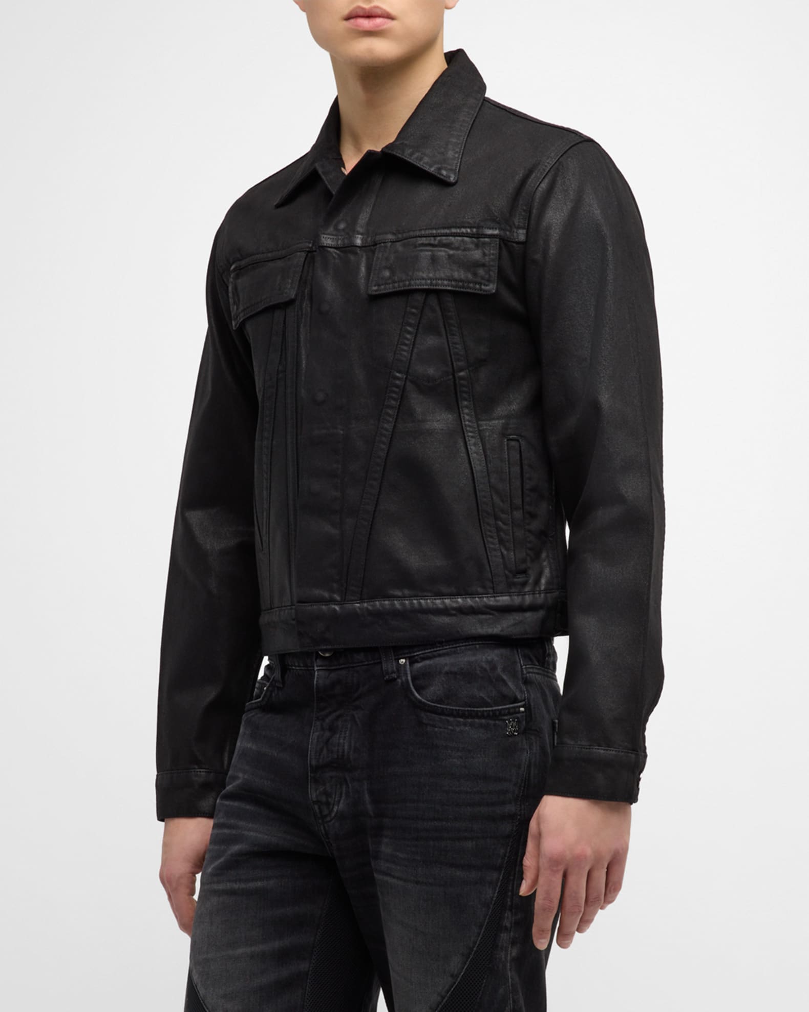 Amiri Men's MA Waxed Denim Trucker Jacket | Neiman Marcus