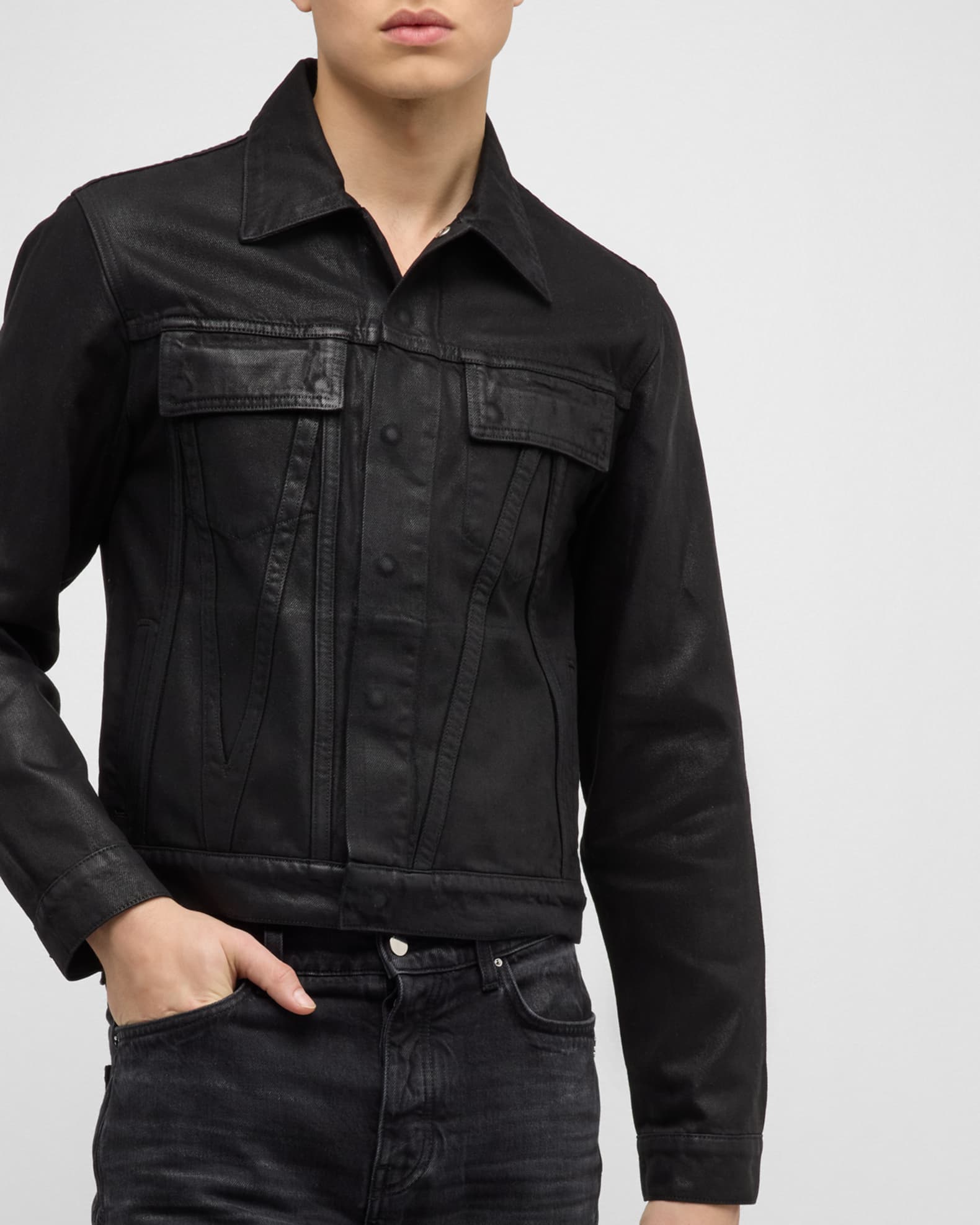 Amiri Men's MA Waxed Denim Trucker Jacket | Neiman Marcus