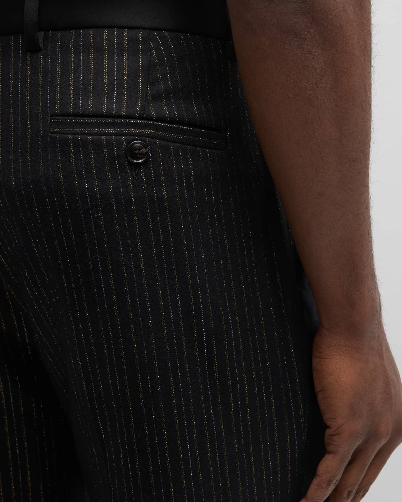 Amiri Men's Metallic Pinstripe Kick Flare Dress Pants | Neiman Marcus