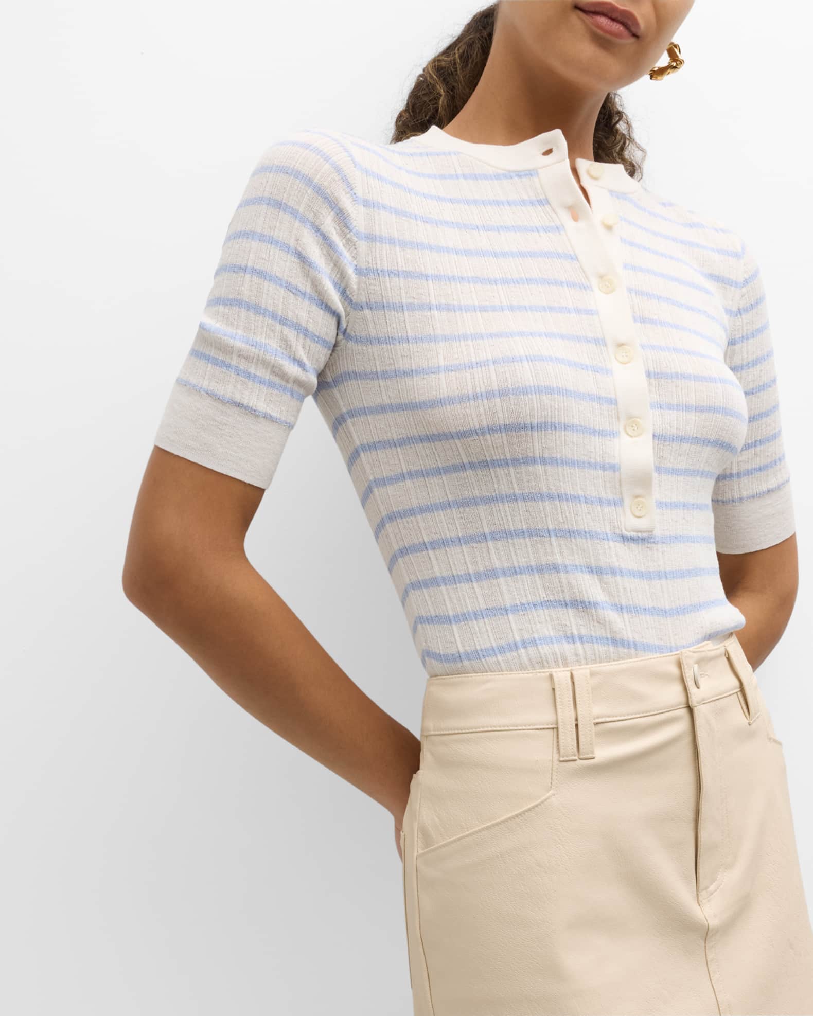 Fisher Pleated Button-Front Top | Neiman Marcus