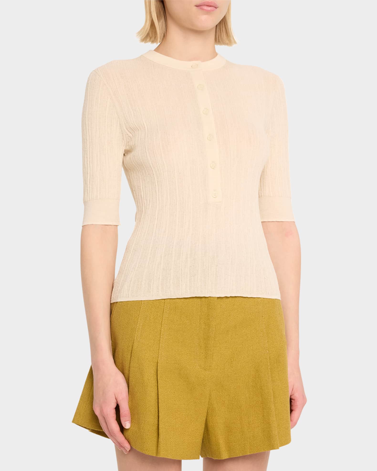 Fisher Pleated Button-Front Top | Neiman Marcus