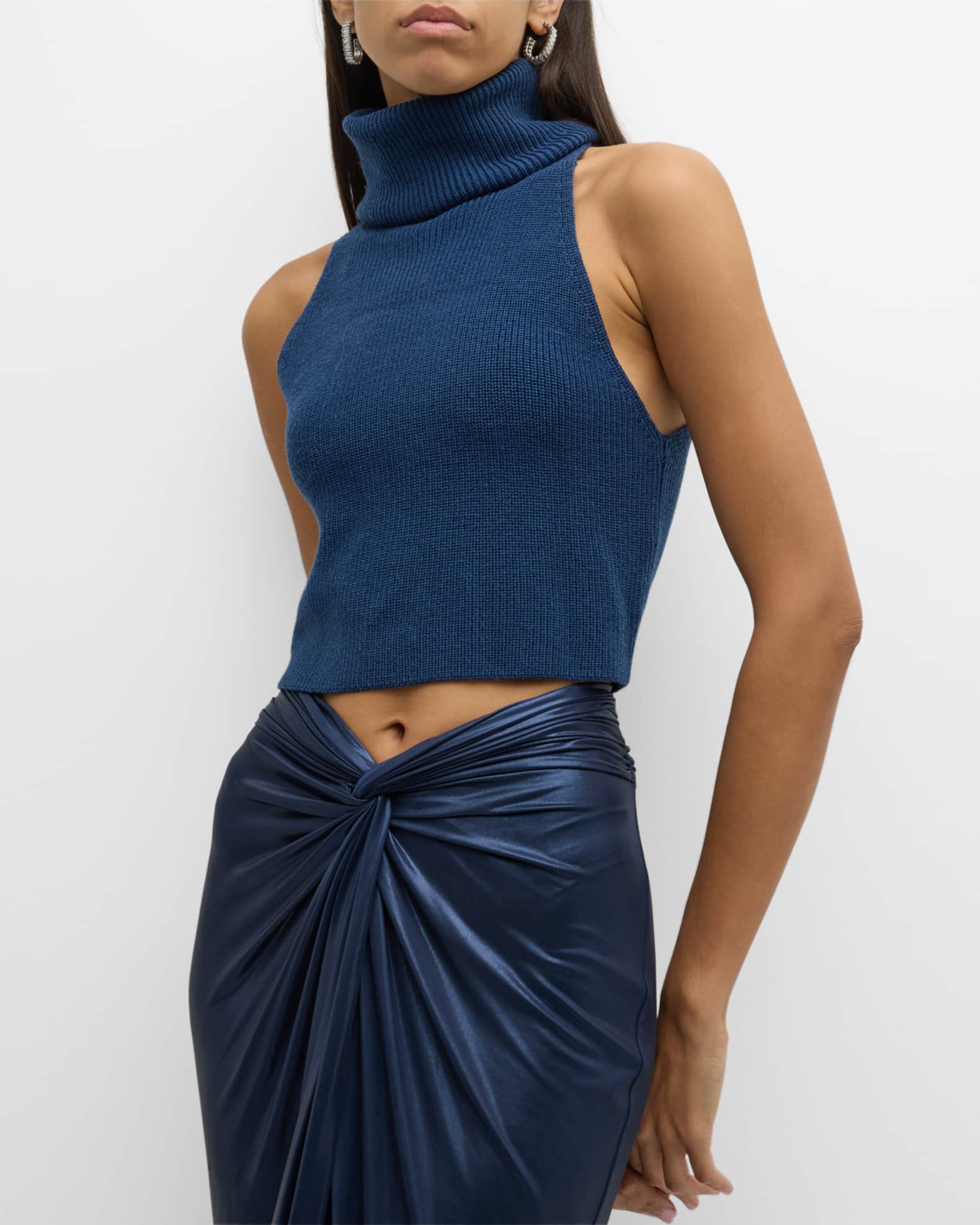 LAPOINTE Turtleneck Rib Merino Wool Tank Top | Neiman Marcus