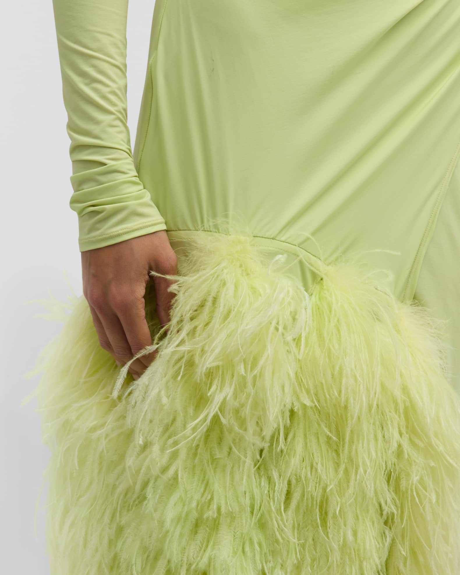 LAPOINTE Feather Draped Lightweight Matte Jersey Maxi Dress | Neiman Marcus