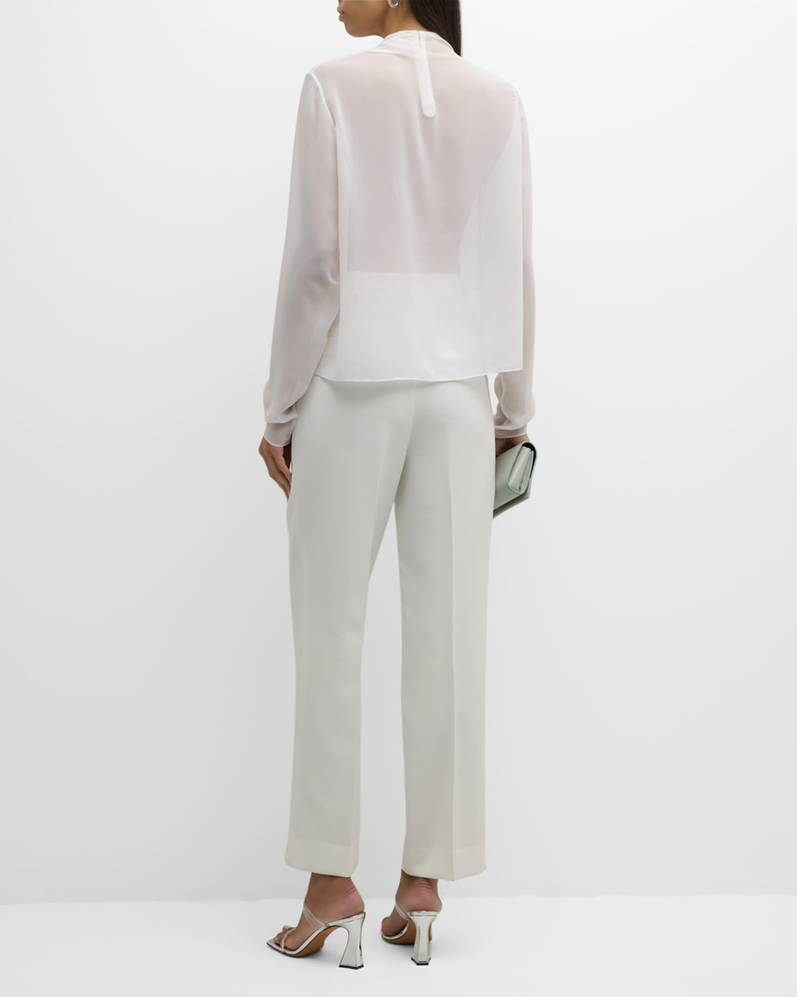 LAPOINTE Lightweight Georgette Overlap Drape Long-Sleeve Blouse | Neiman Marcus