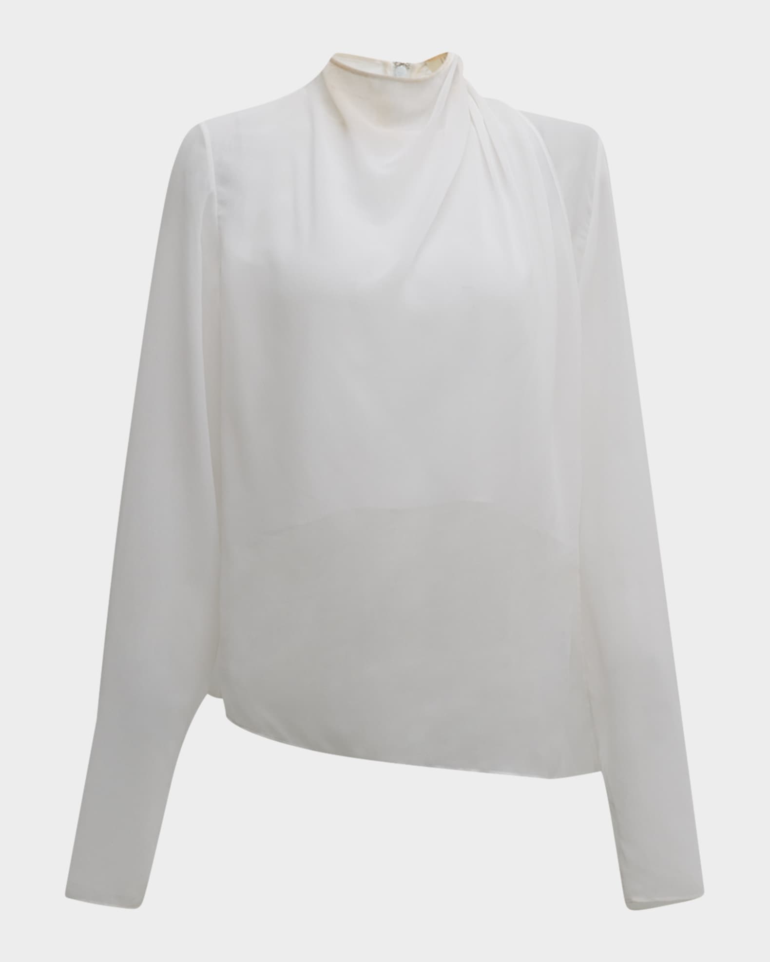 LAPOINTE Lightweight Georgette Overlap Drape Long-Sleeve Blouse | Neiman Marcus