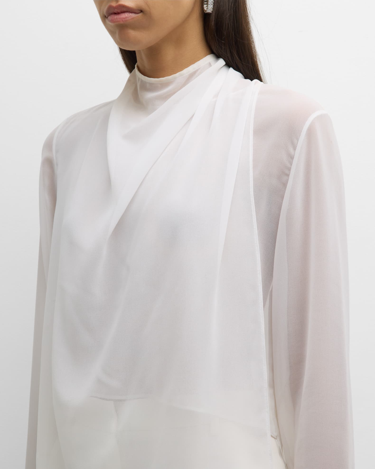 LAPOINTE Lightweight Georgette Overlap Drape Long-Sleeve Blouse ...