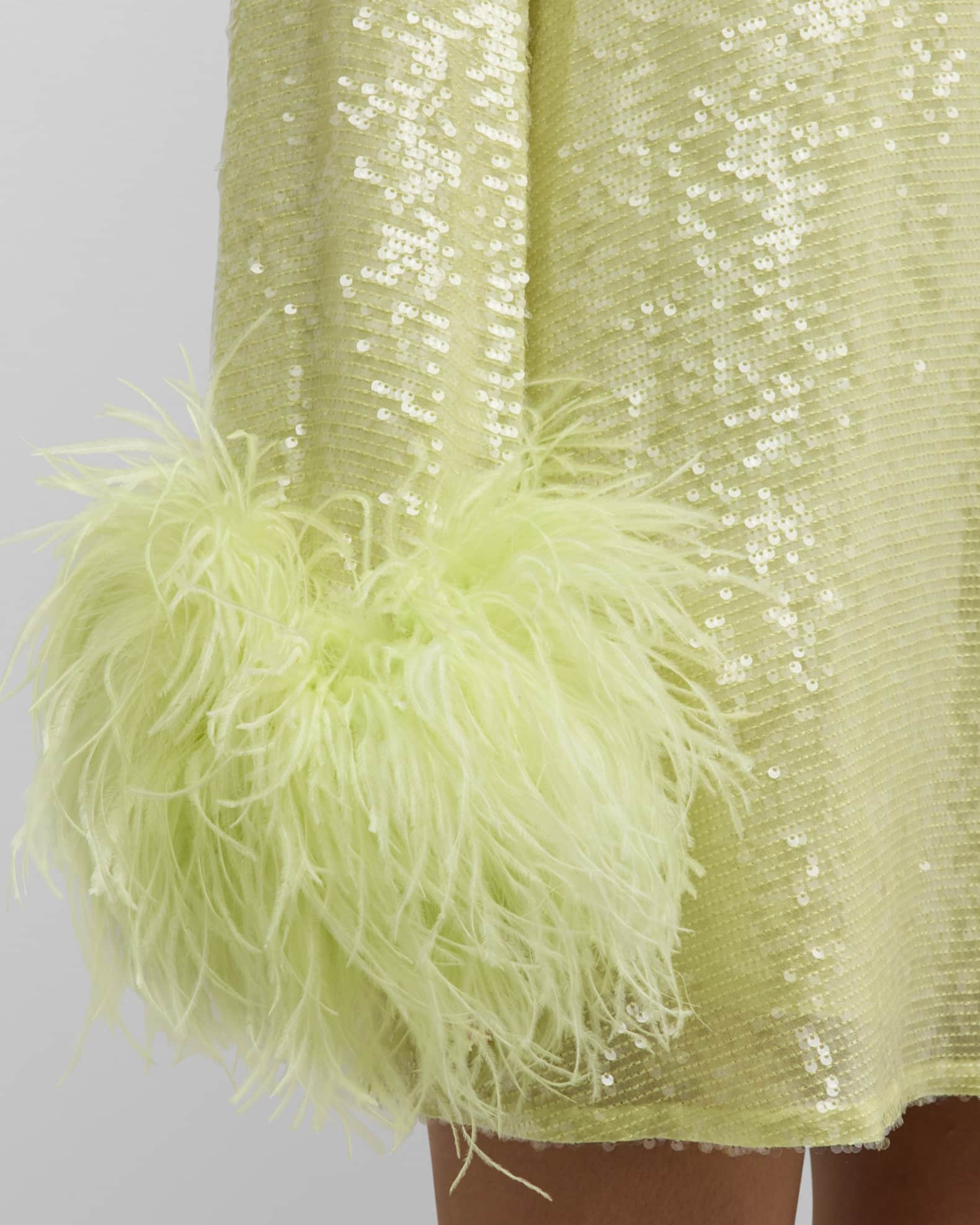 LAPOINTE Feather-Cuffs Long-Sleeve Sequin Viscose Mini Shift Dress ...