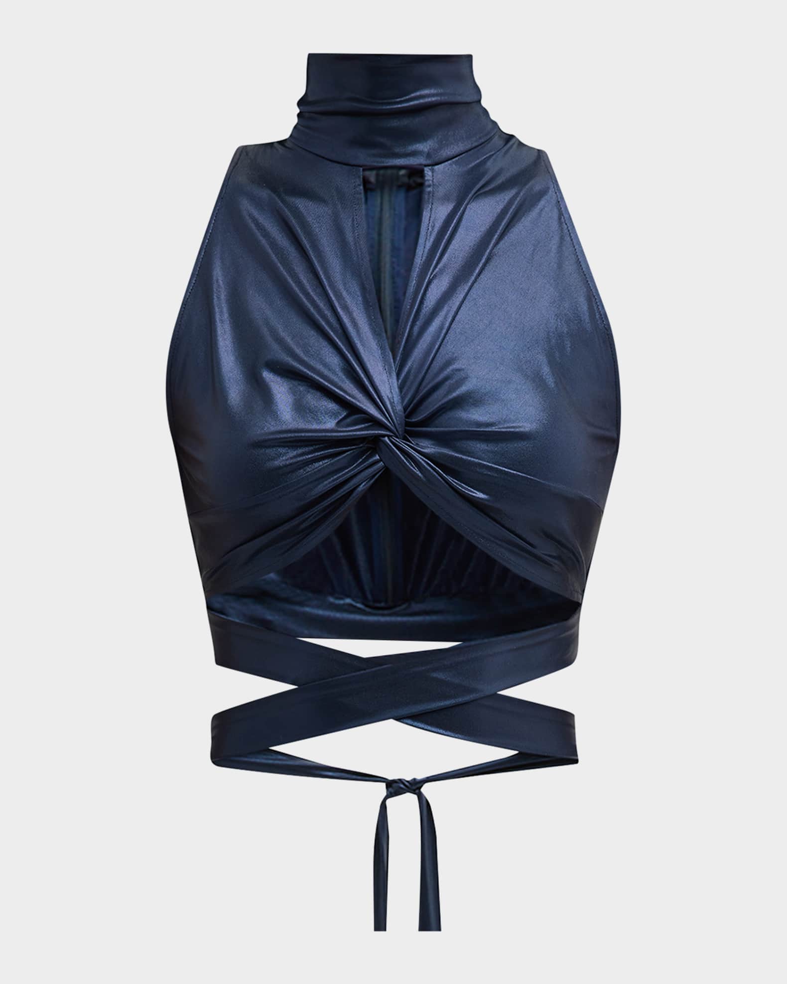 LAPOINTE Twisted Coated Jersey Wrap Bra Top | Neiman Marcus